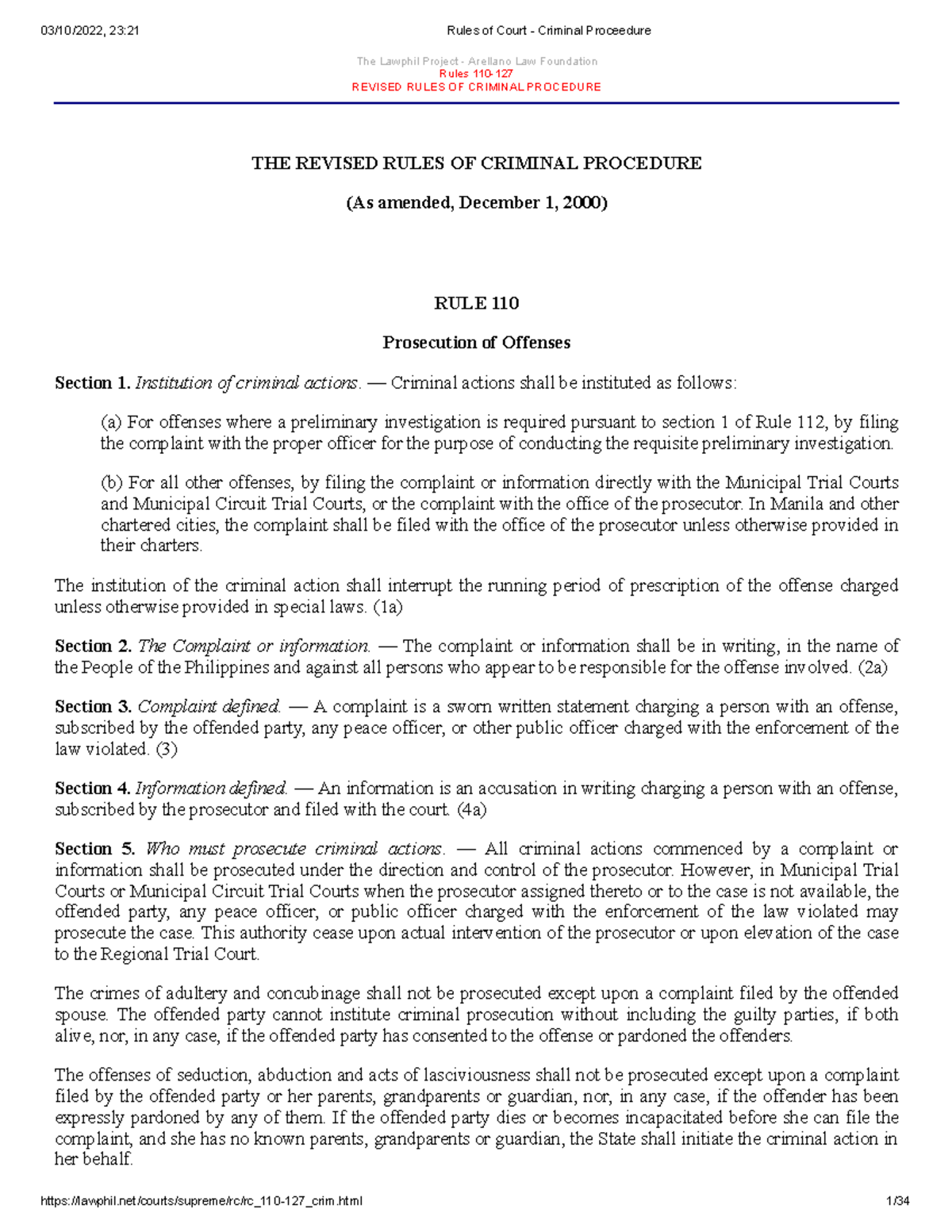 Revised Rules of Criminal Procedure: An Overview of Rule 110-112 - Studocu