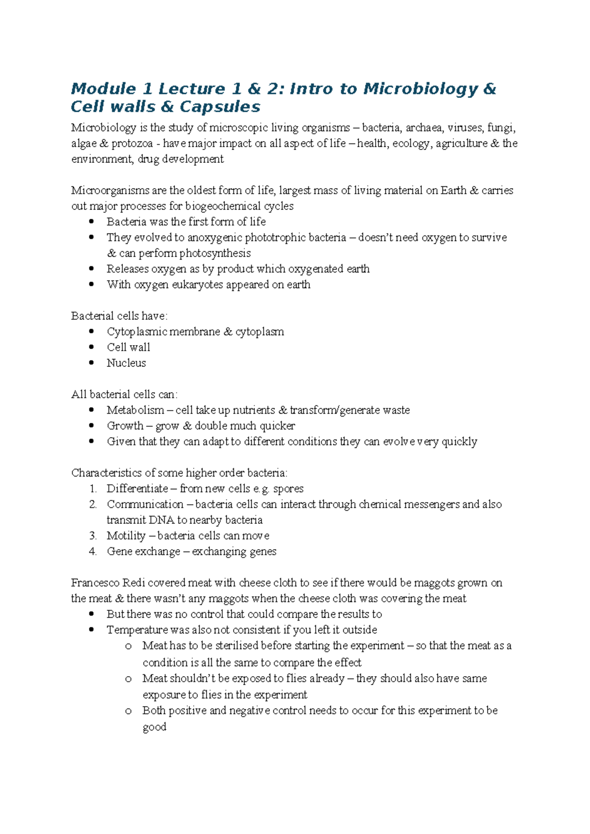 MICR2000 - Module 1 Lecture Notes: Introduction to Microbiology - Studocu