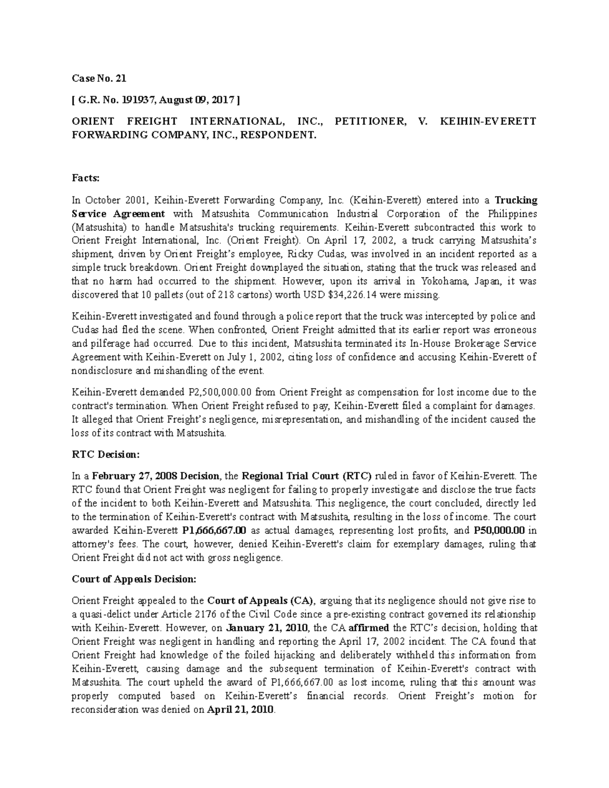 Case Digest 21-30: Key Torts Decisions and Rulings - Studocu