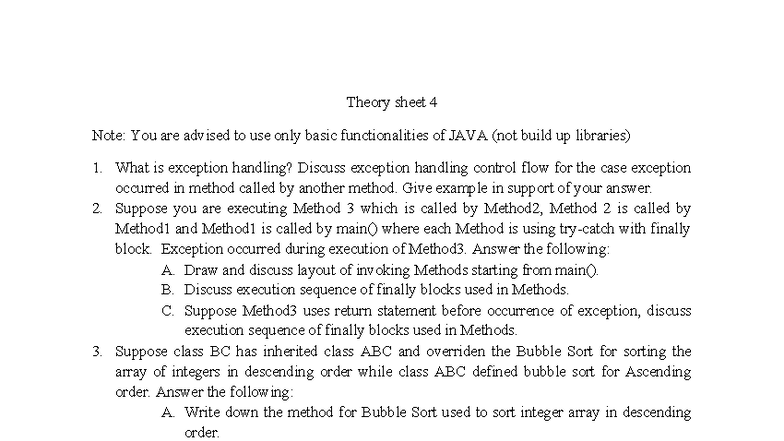Java Exception Handling Theory Sheet 4: Key Concepts & Examples - Studocu