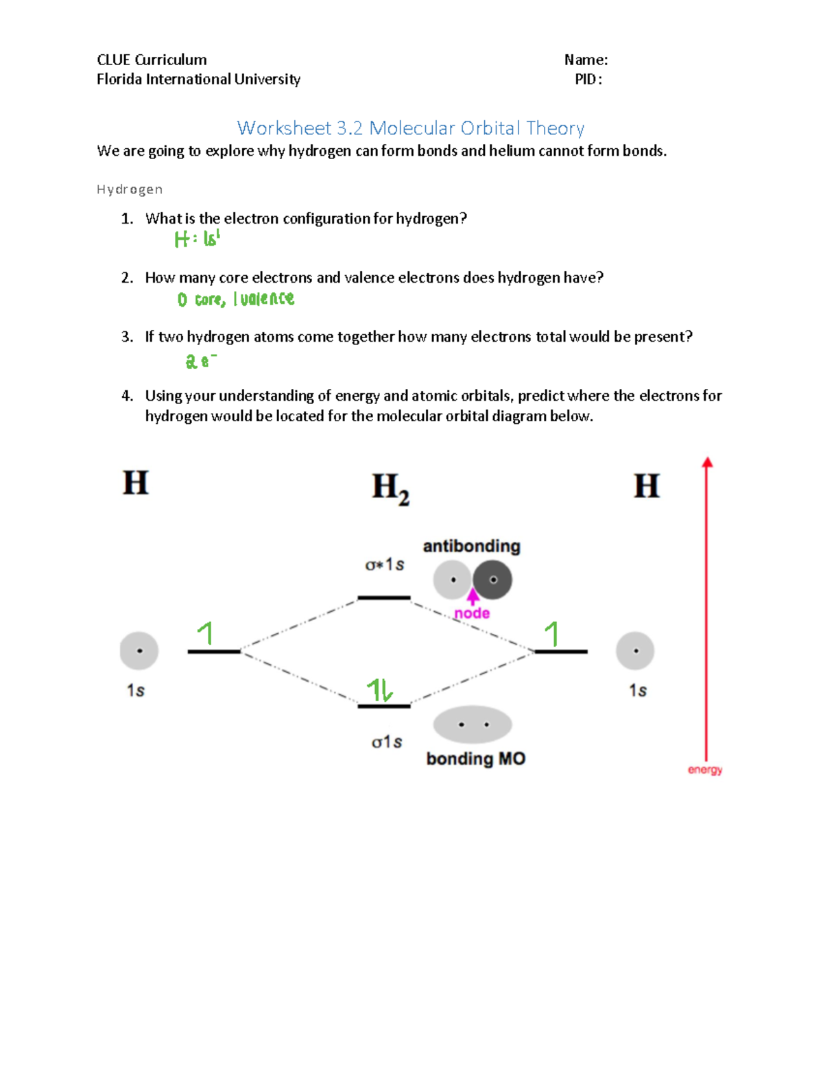Worksheet 3.2: Exploring Molecular Orbital Theory at FIU - Studocu