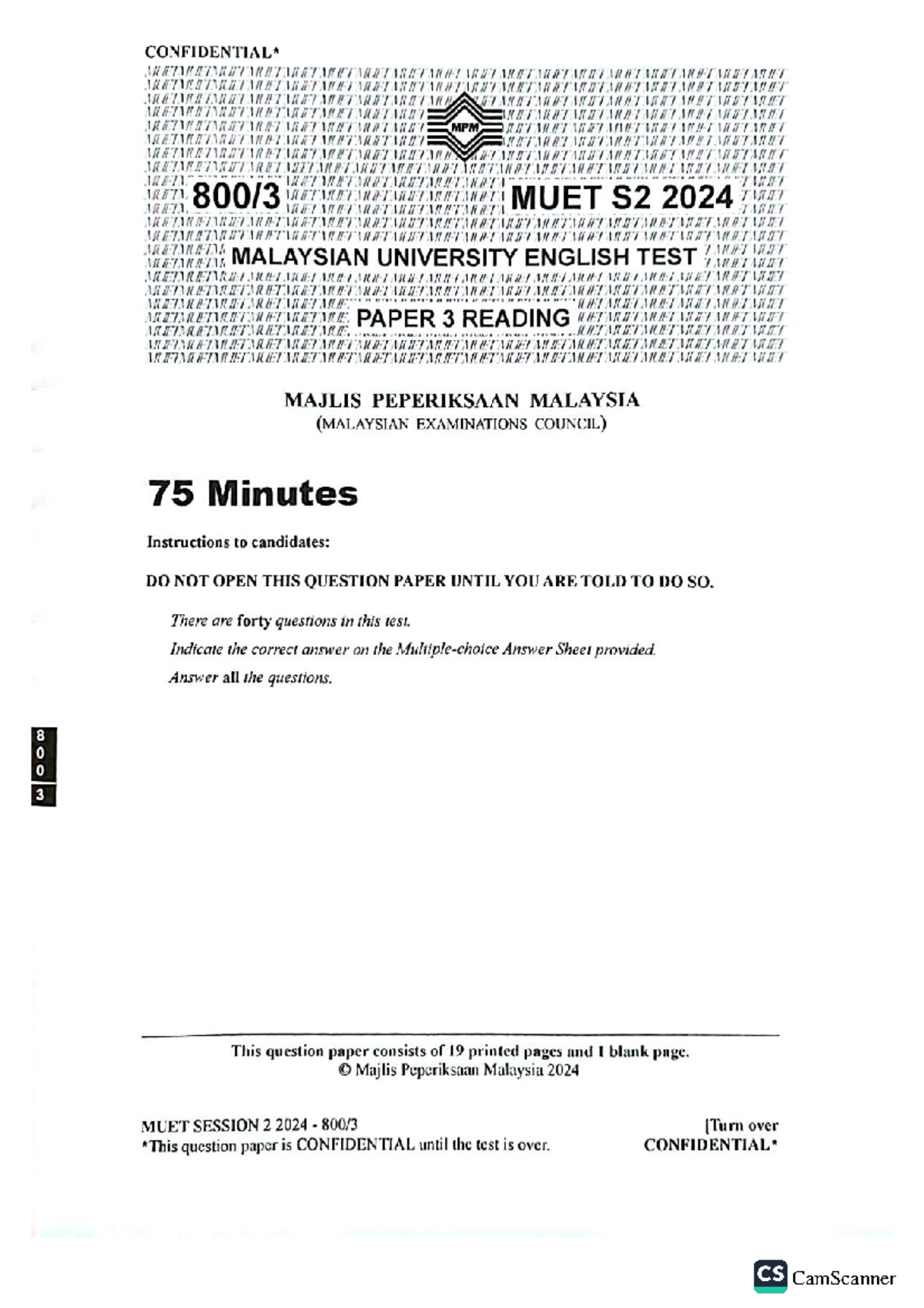 MUET S2 2024 Reading Paper 3 Practice Questions and Guidelines - Studocu