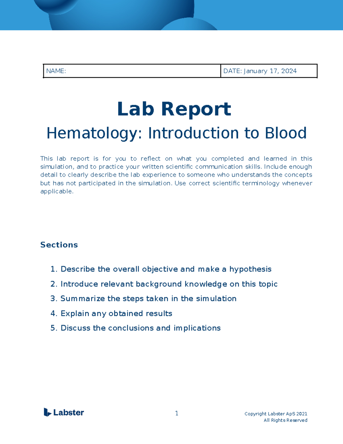 Lab Report: Hematology - Blood Analysis in Simulation - Unit 5 - Studocu