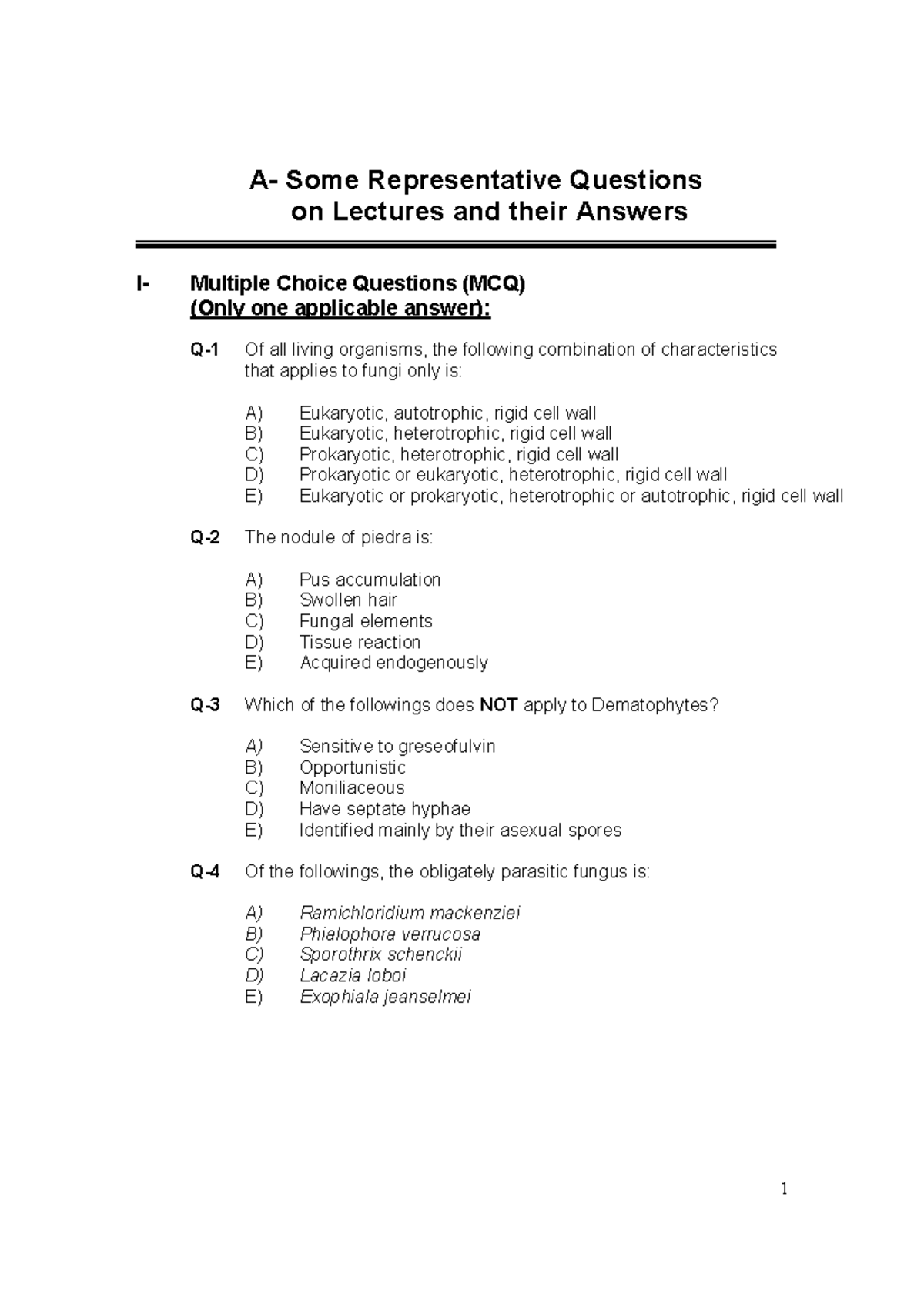 Questions and Answers on Fungi: MCQs and Short Answer Insights - Studocu