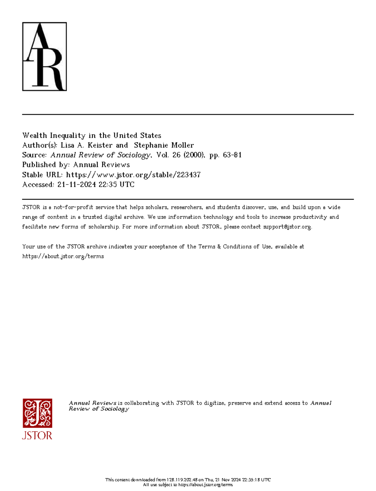 Keister-Wealth Inequality United-2000 - Wealth Inequality in the United ...