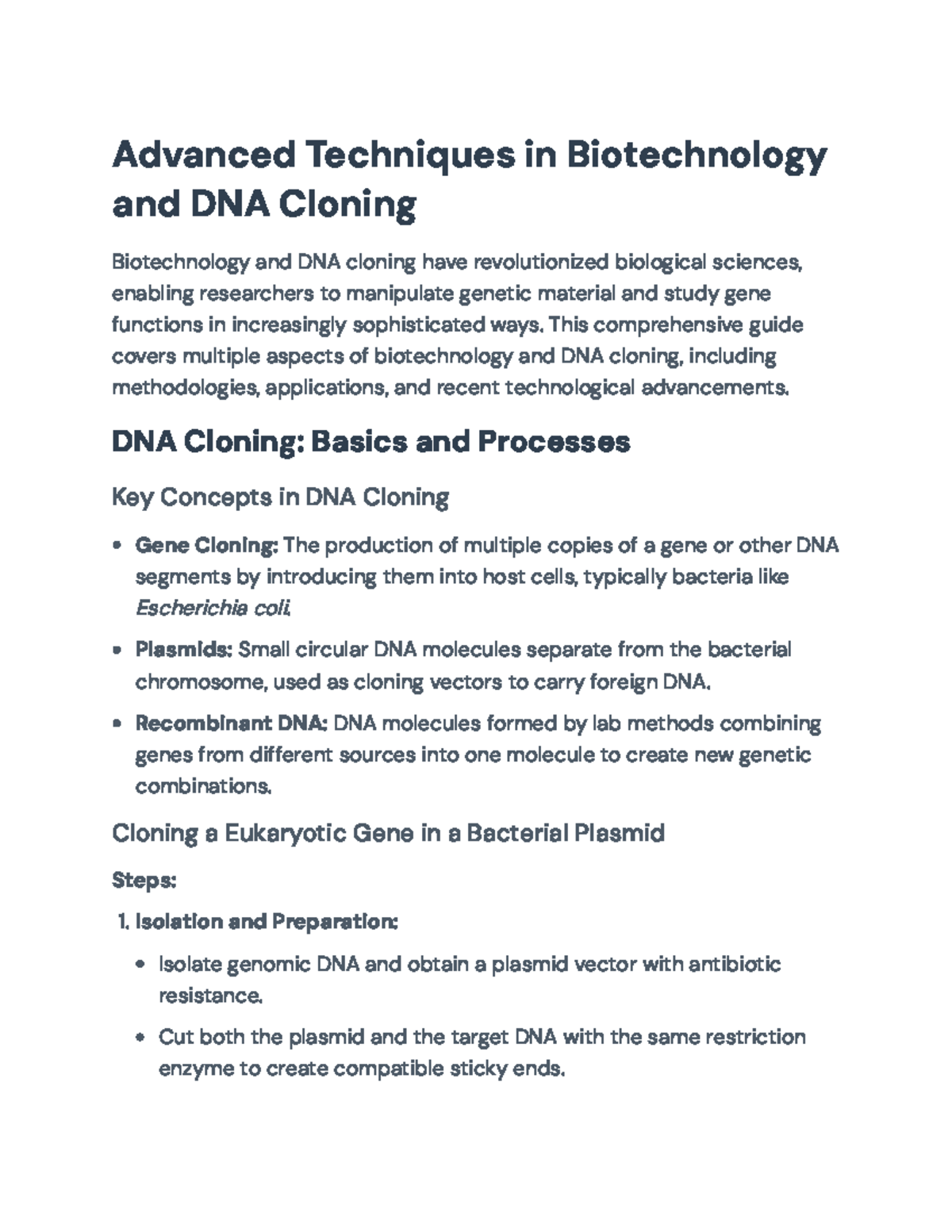 Advanced Techniques in Biotechnology & DNA Cloning: A Comprehensive ...