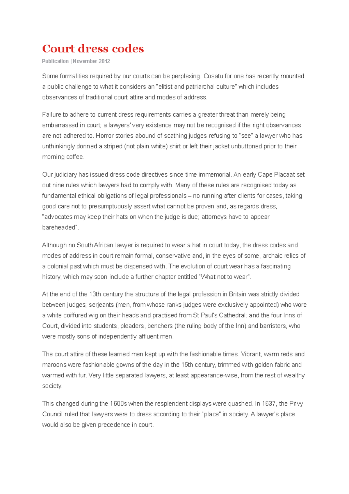 Court dress codes - Court dress codes Publication | November 2012 Some ...