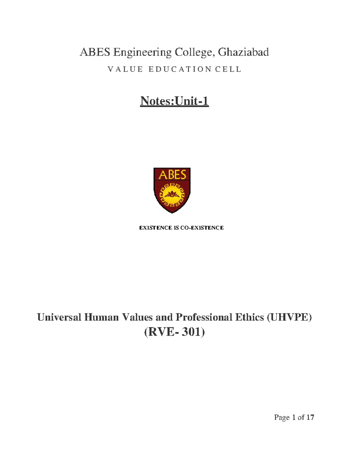 UHVPE 301: Understanding Value Education - Chapter 1 Notes - Studocu