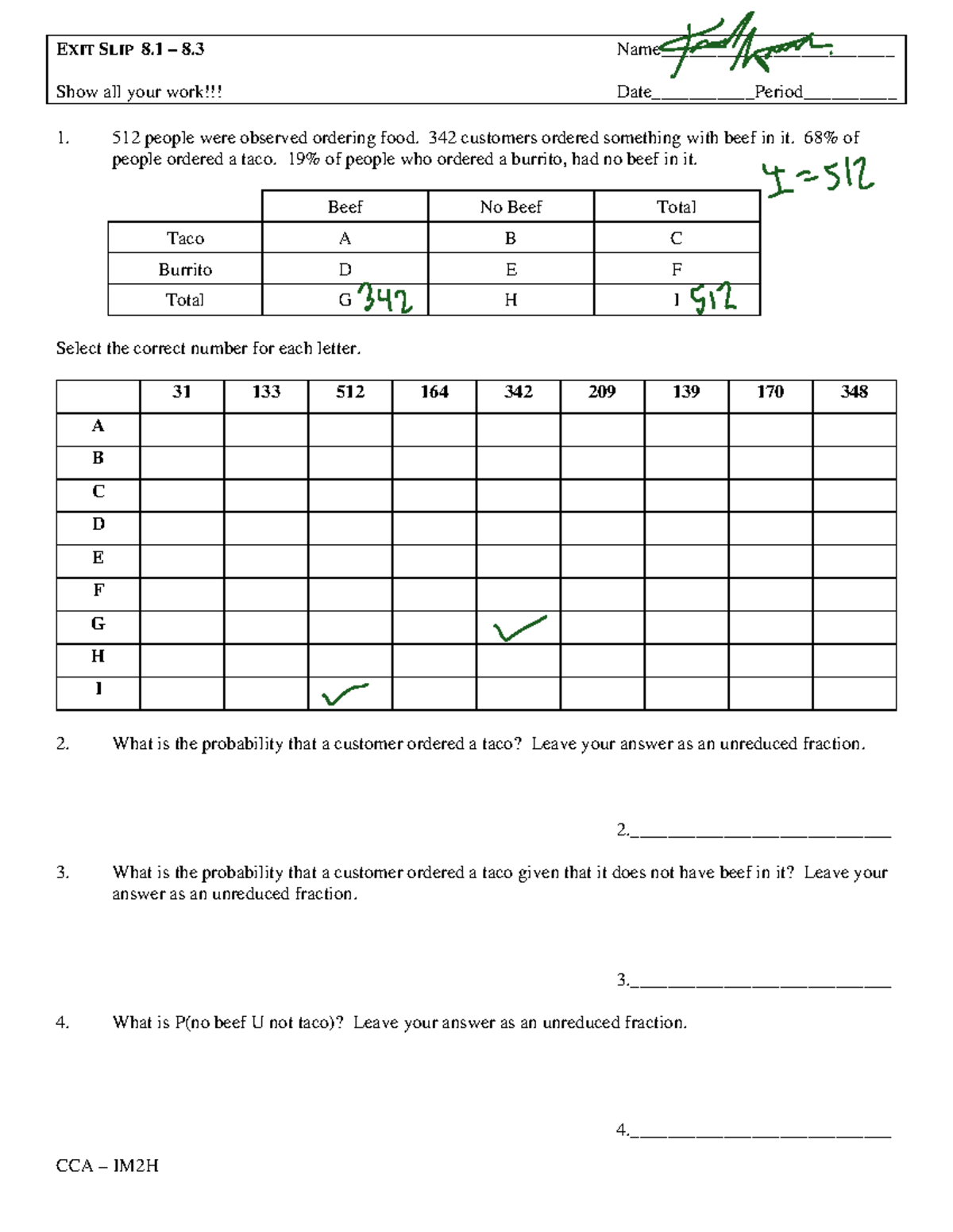 Exit Slip for Topics 8.1-8.3 in CCA IM2H - Studocu