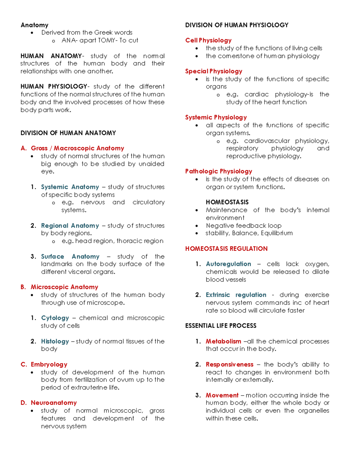 ANPH111 Prelim Reviewer: Anatomy & Physiology Overview - Studocu