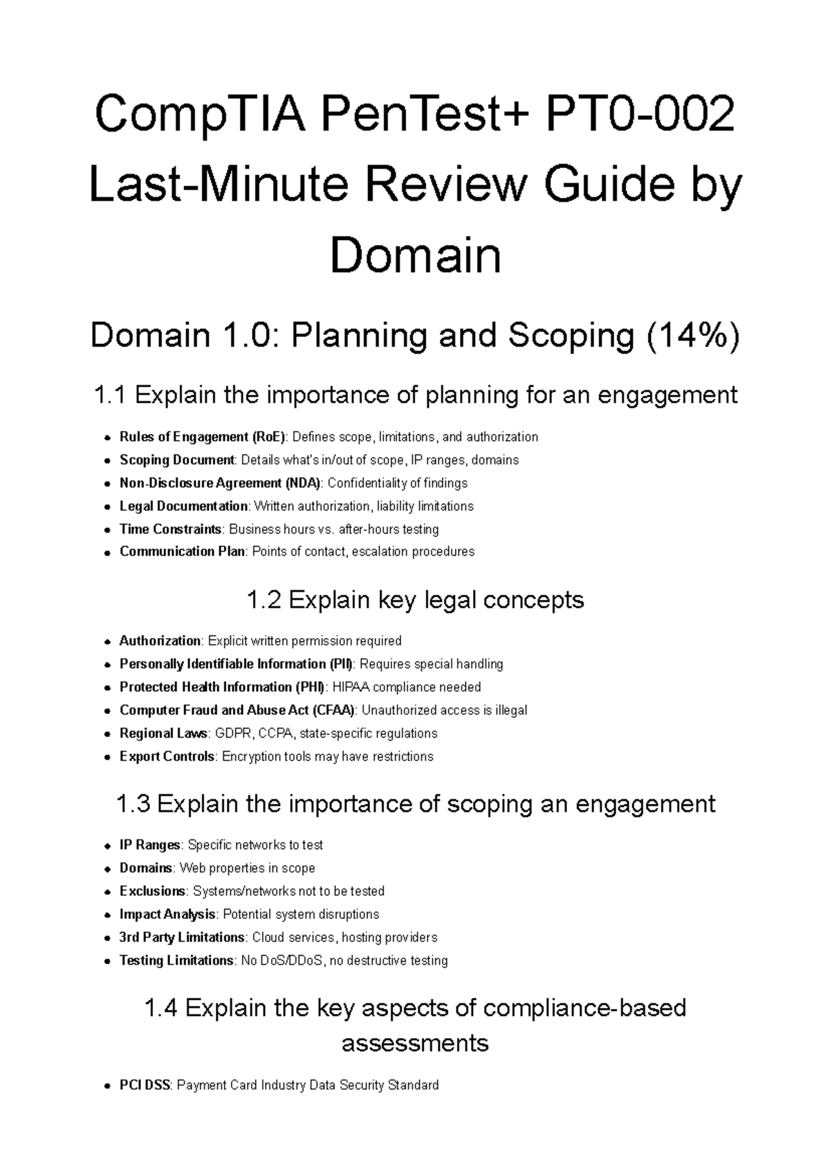 CompTIA PenTest+ PT0- Last-Minute Review for Final Exam - Studocu