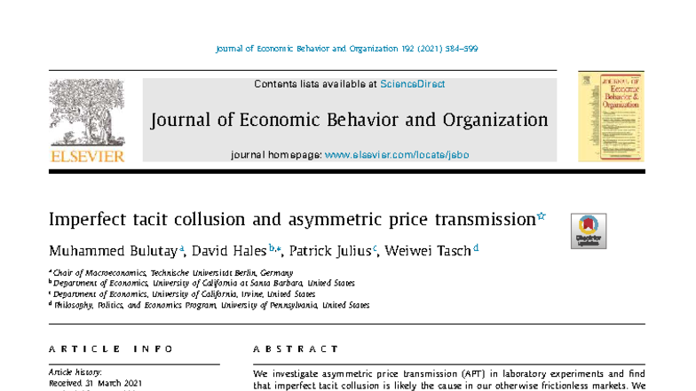 Imperfect Tacit Collusion and Asymmetric Price Transmission in APT ...