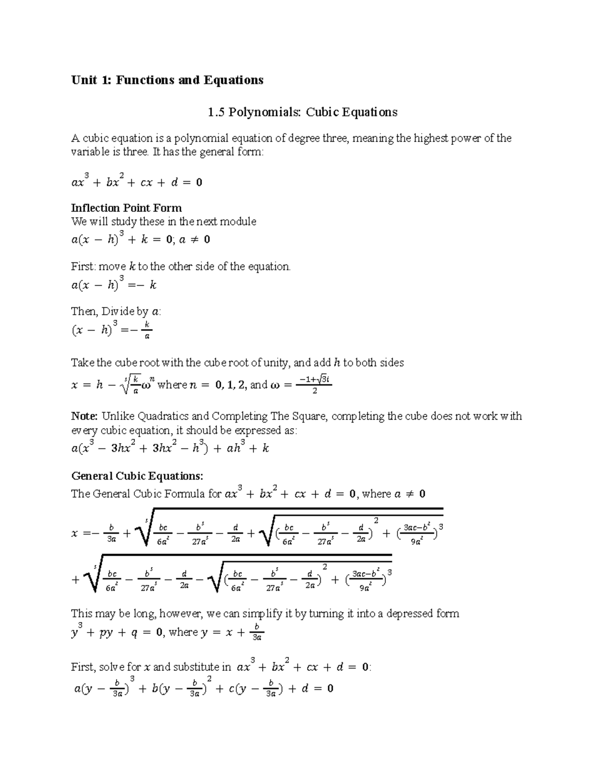 Unit 1: Cubic Equations and Polynomial Functions - Studocu