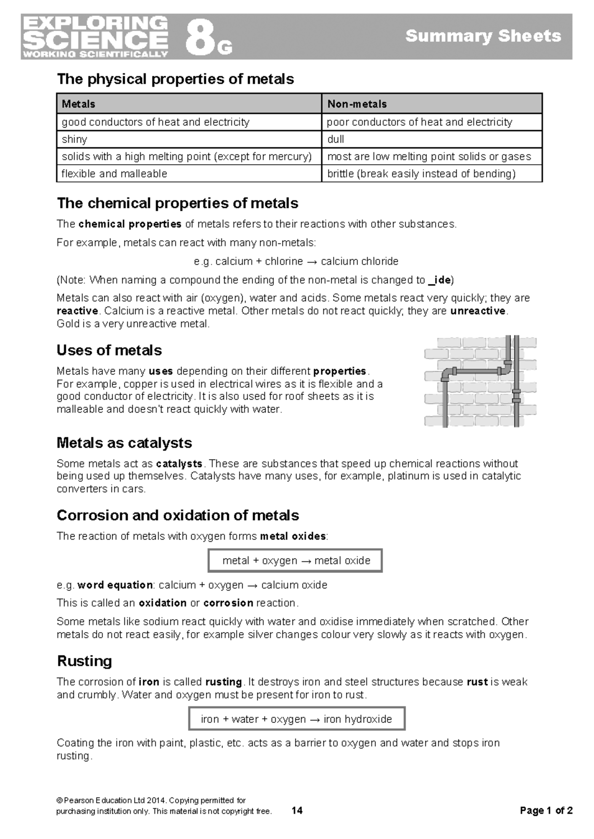 8G Summary Notes on Physical & Chemical Properties of Metals - Studocu