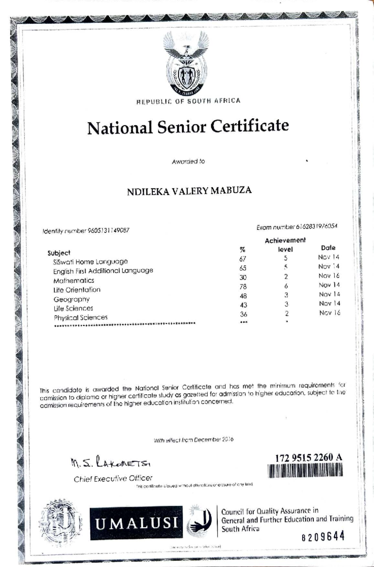 Matric Notes: National Senior Certificate Overview - Studocu