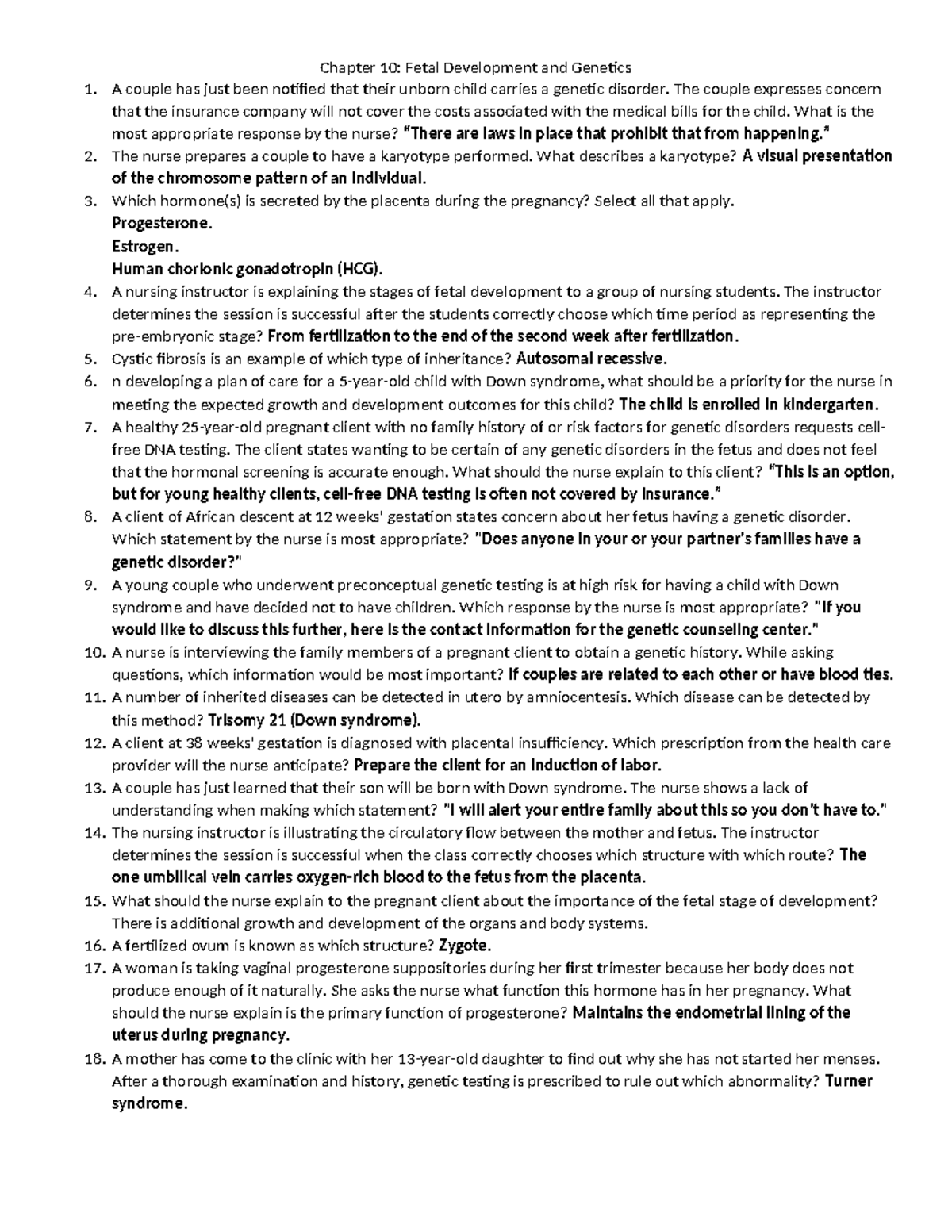 Chapter 10: Fetal Development & Genetics - Key Concepts and Insights ...