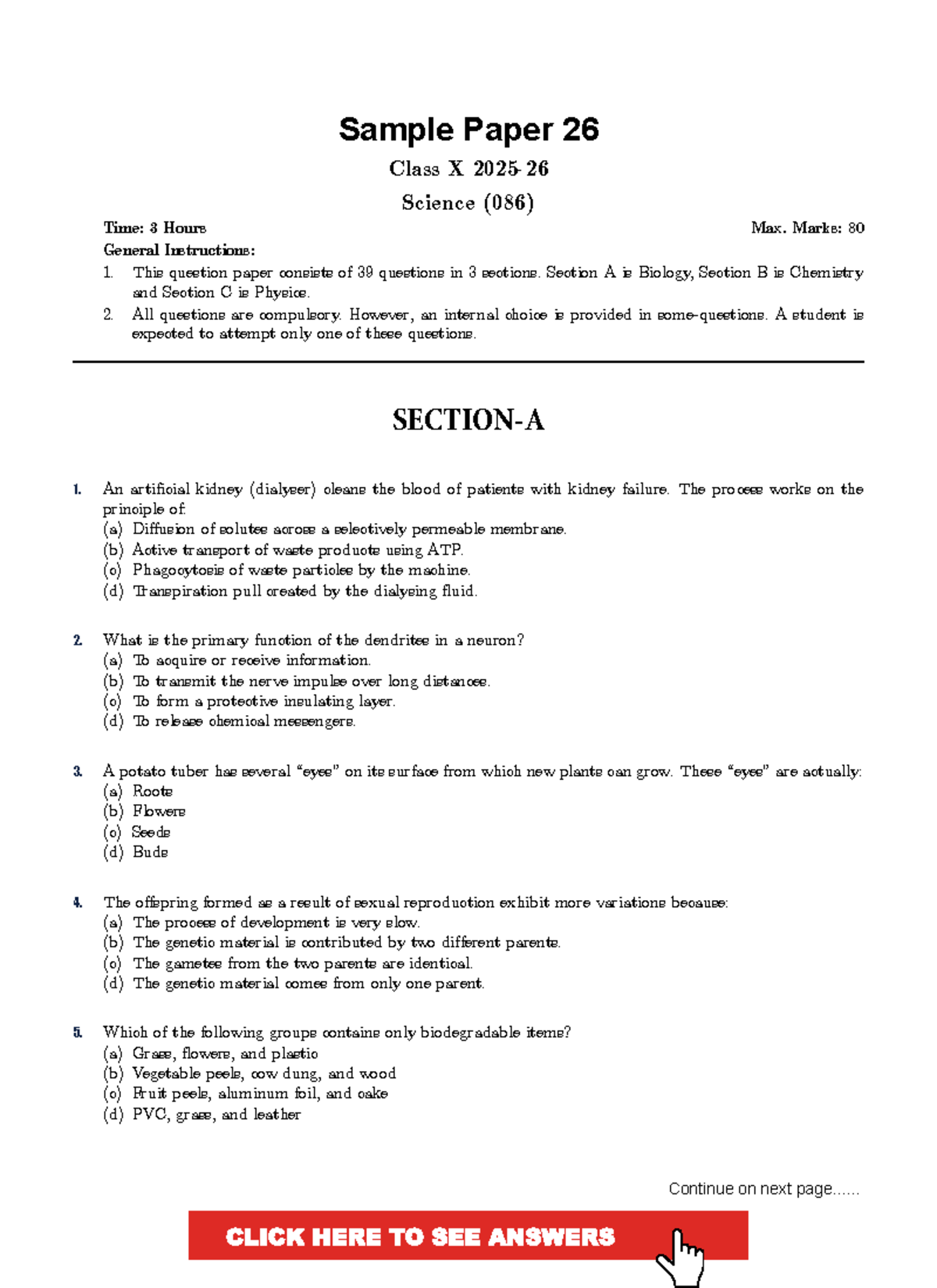 Sample Paper 26: Class X Science (086) Comprehensive Review - Studocu