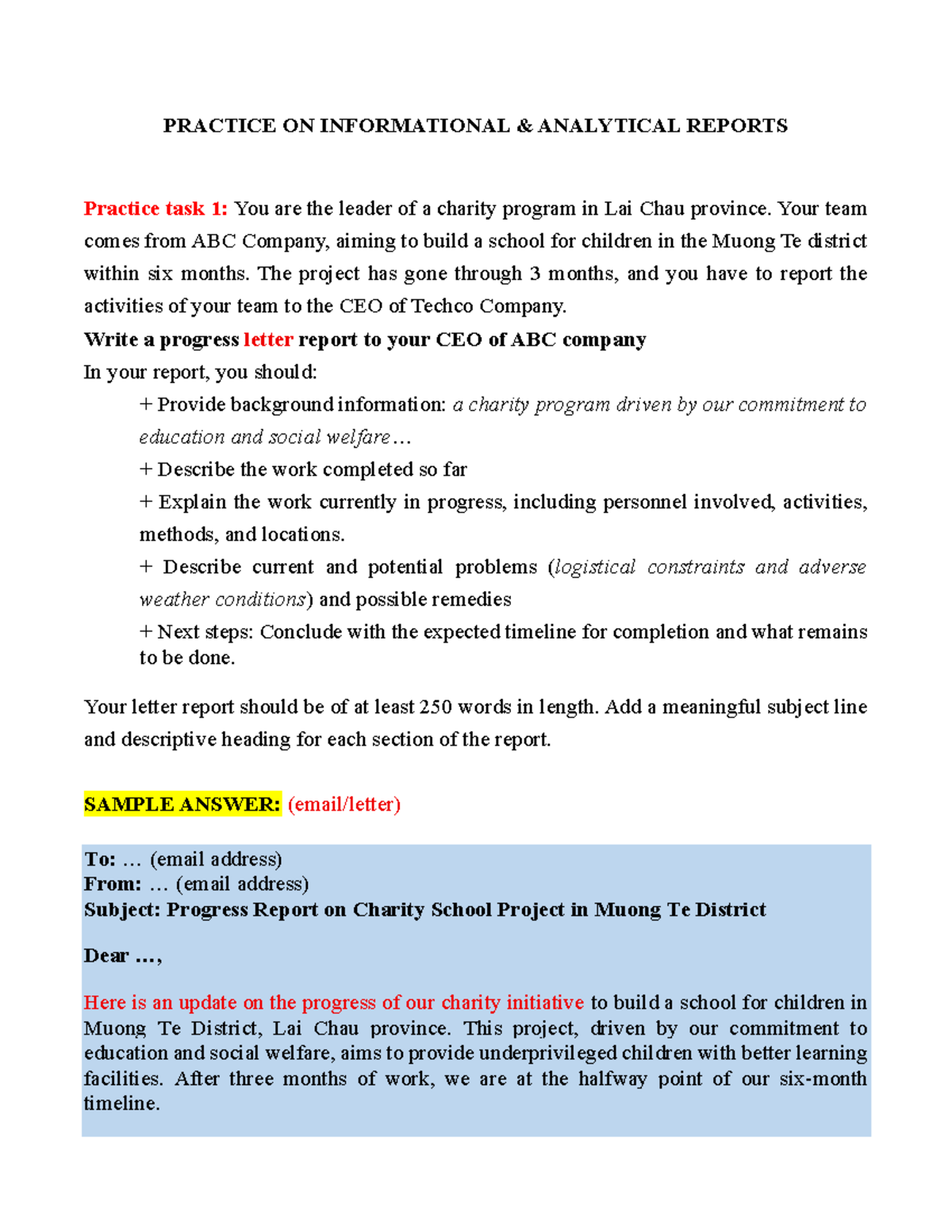 Chapter 9: Practice on Informational & Analytical Reports - ESP121.21 ...