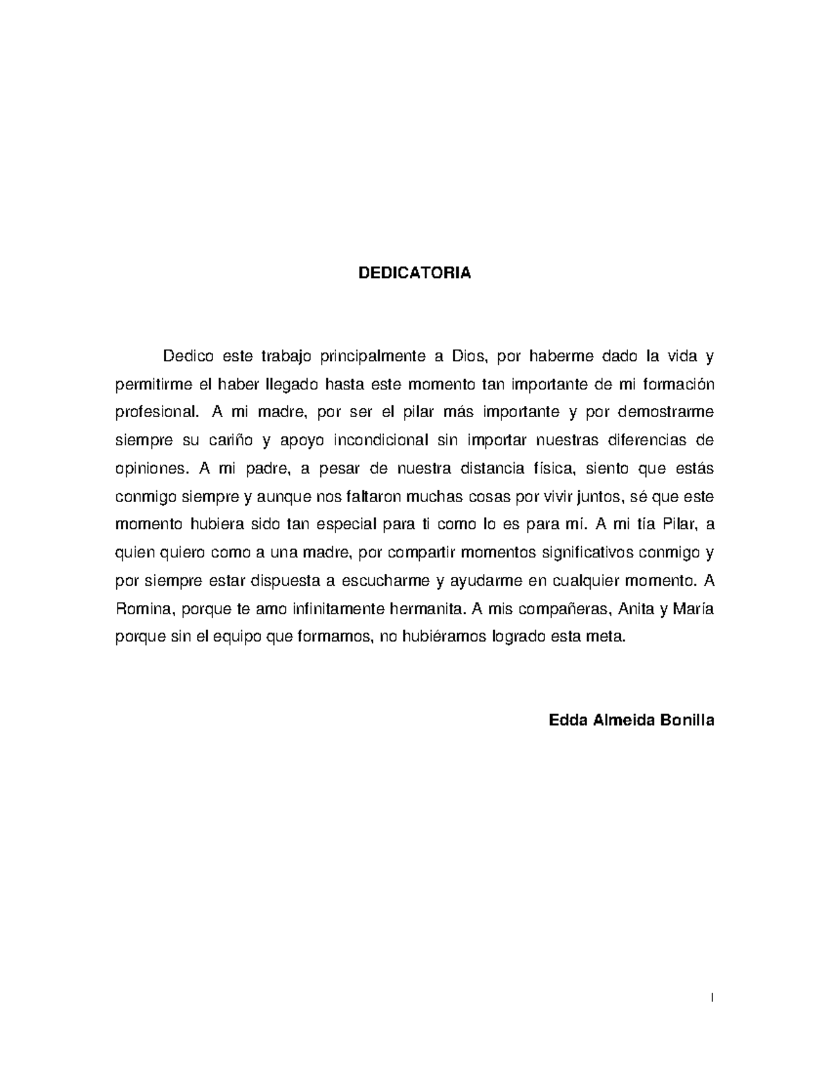 Agradecimientos y Dedicatorias de Edda Almeida Bonilla y María ...