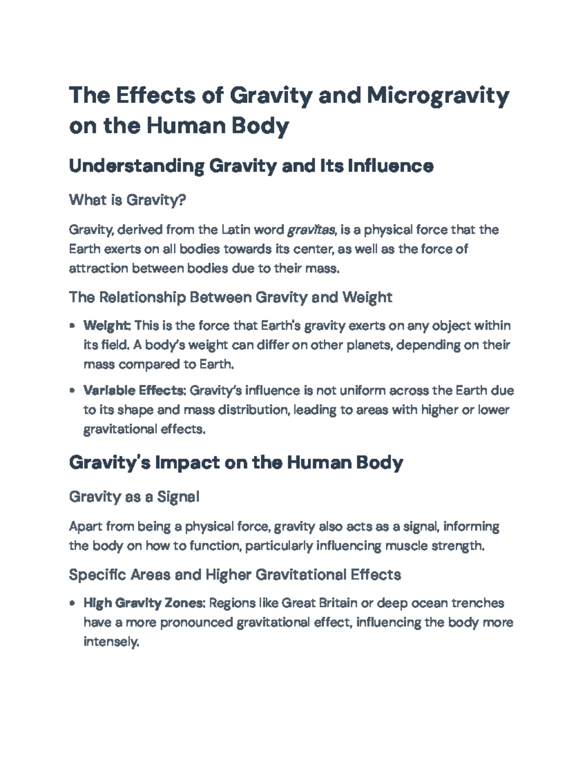 The Effects of Gravity and Microgravity on Human Physiology: A Study ...