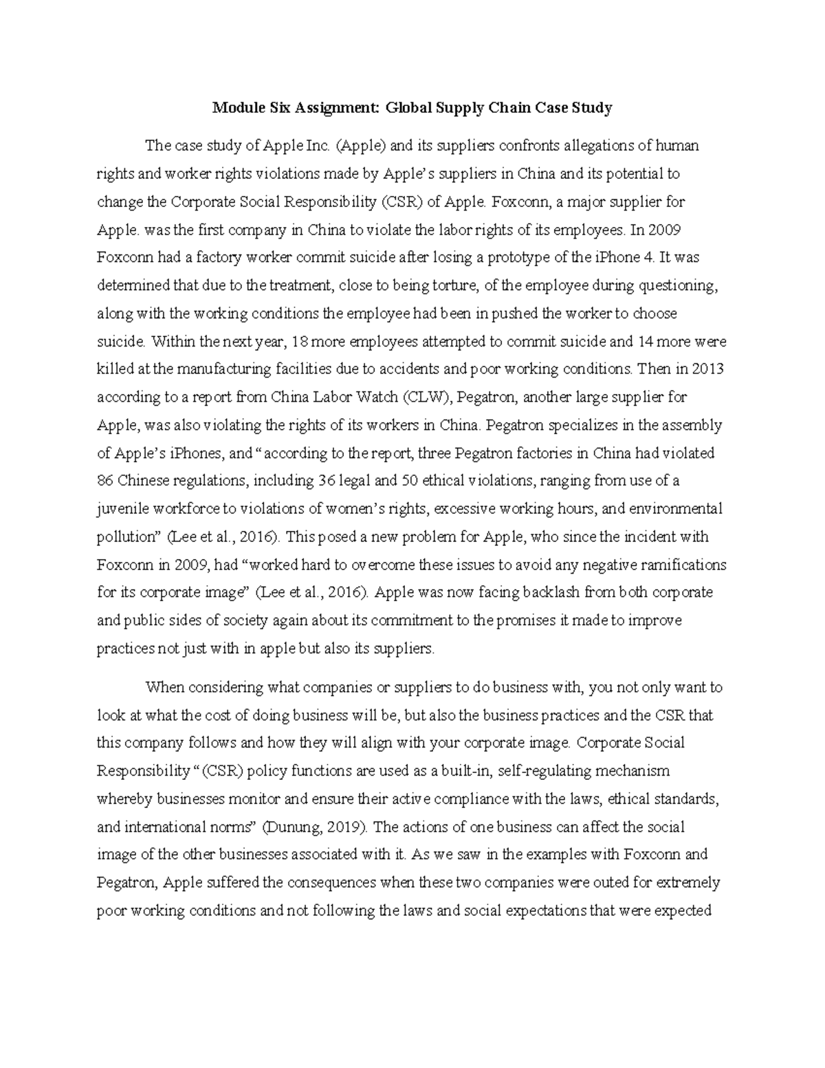 INT 220 Global Supply Chain Case Study: Apple's Ethical Challenges ...