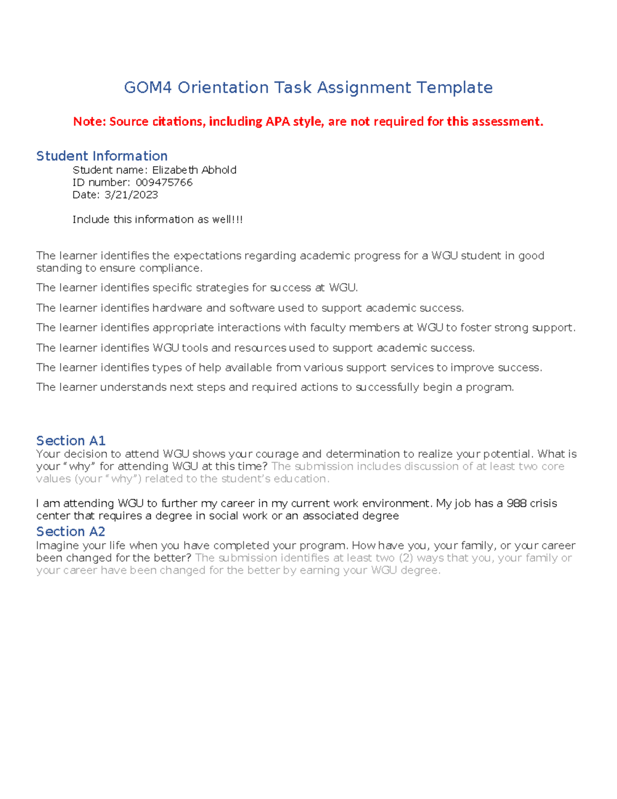 GOM4 Orientation Task Assignment Template for WGU Success Strategies - Studocu