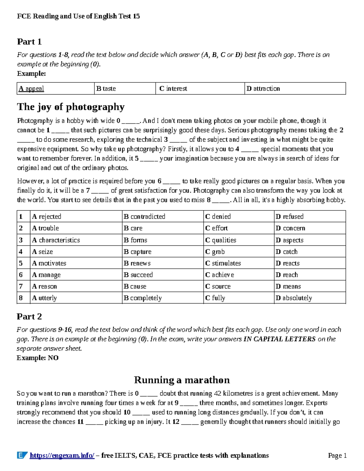 FCE Reading and Use of English Test 15: Practice Questions and Answers ...