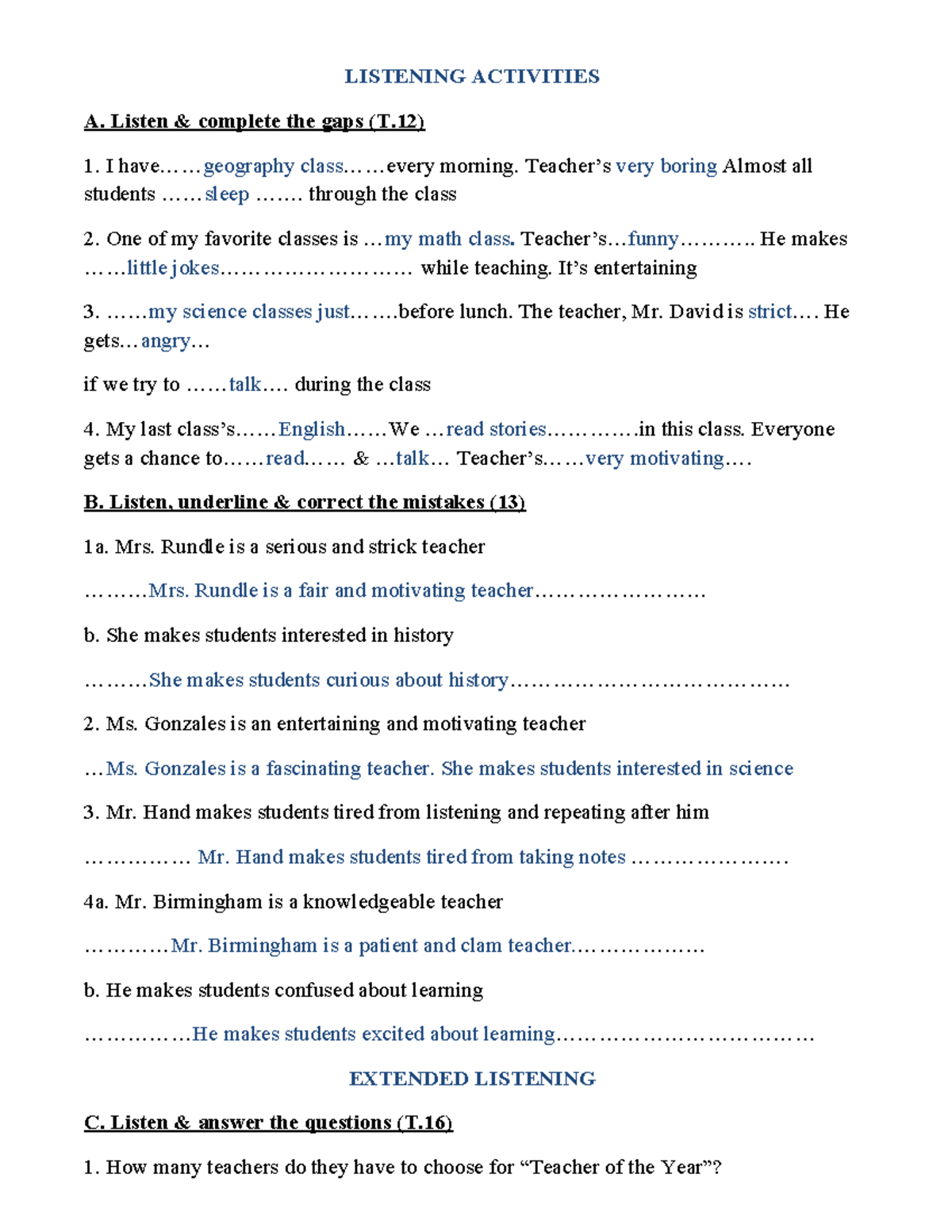 Listening Activities Assignment - T.12 & T.13 - Studocu