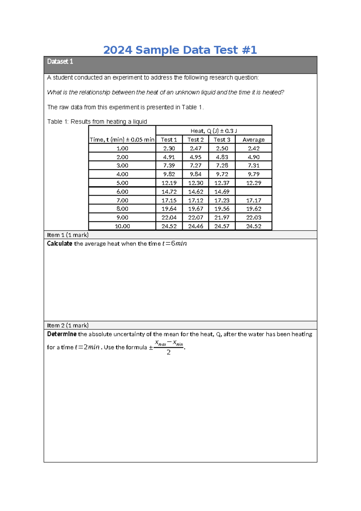 Physics Data Test 1 - Sample Data Analysis and Results - Studocu