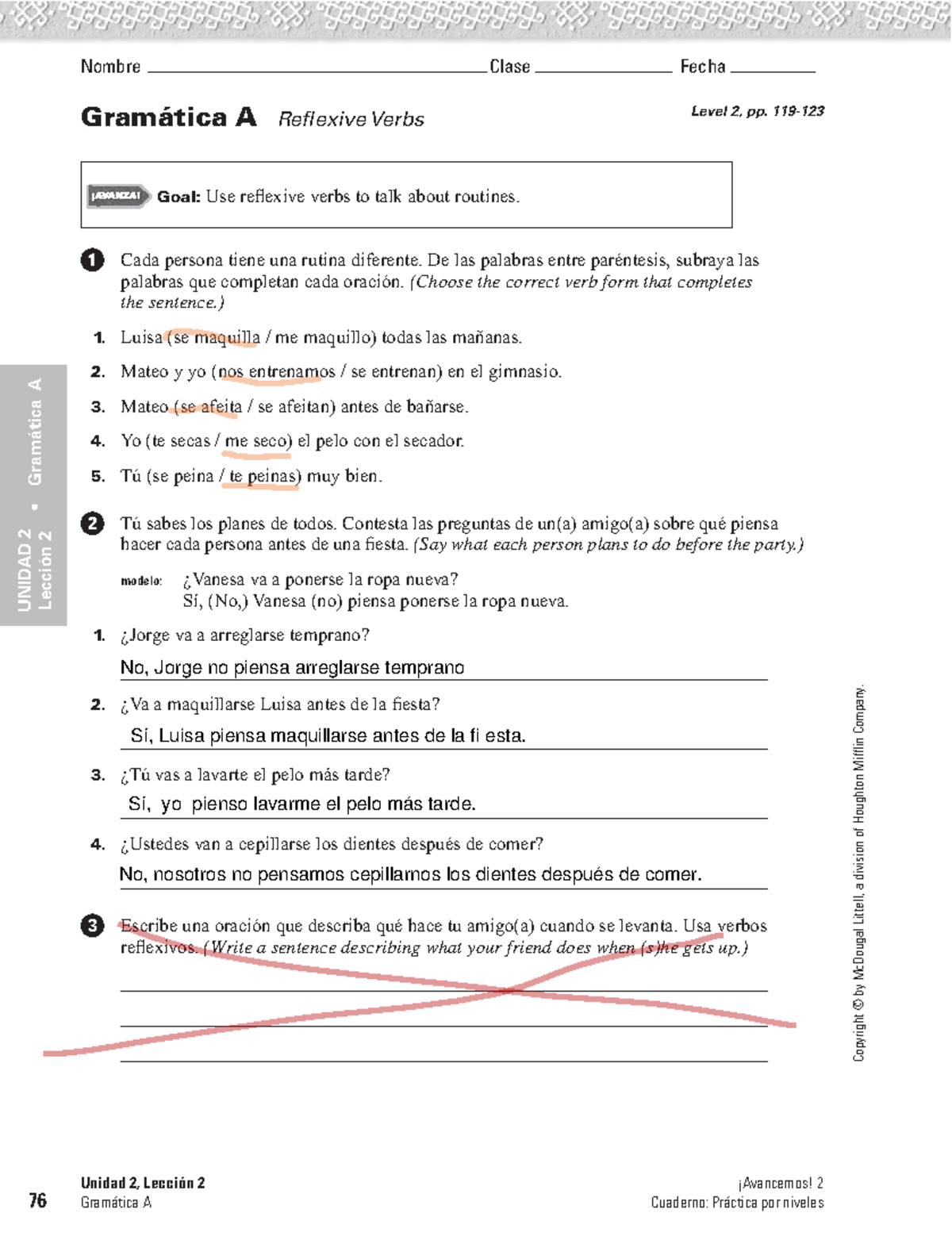 U2L2 Reflexive Verbs A - Worksheet for Routine Practice - Studocu