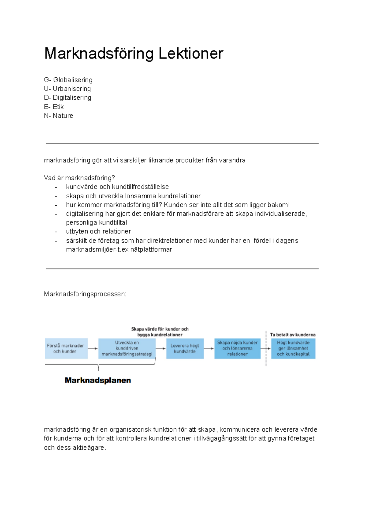 Marknadsföring Lektioner 1FE191: Nyckelkoncept och Processer - Studocu