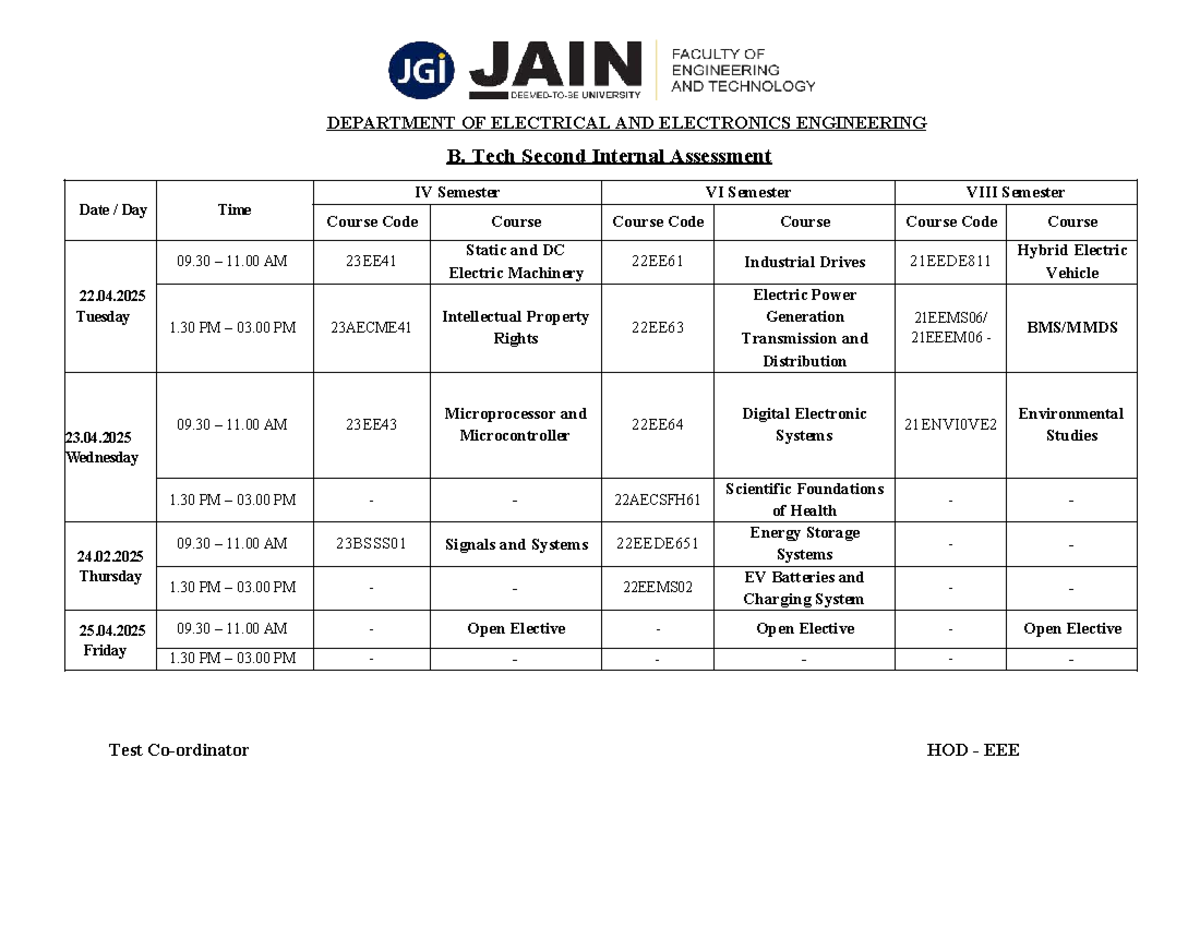IAT II Time table Jan-june 2025 even sem - DEPARTMENT OF ELECTRICAL AND ...