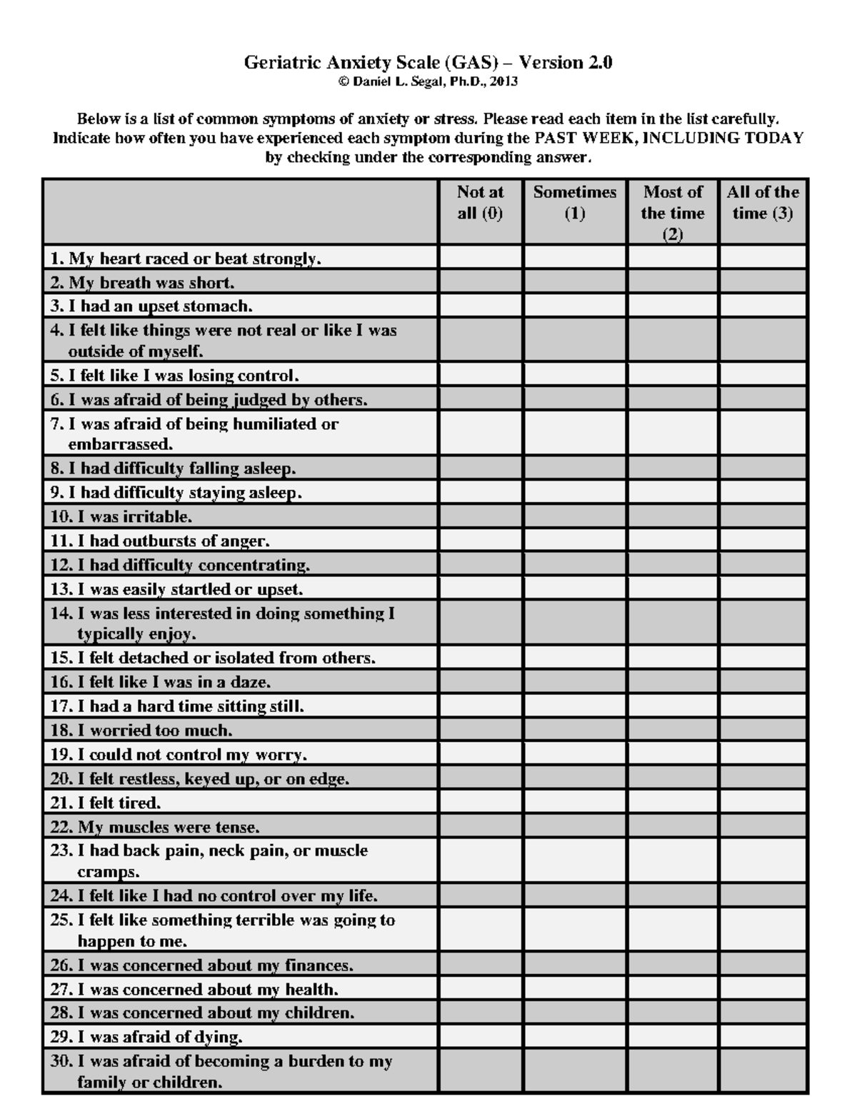Geriatric Anxiety Scale (GAS) v2.0: Symptoms Checklist - Studocu