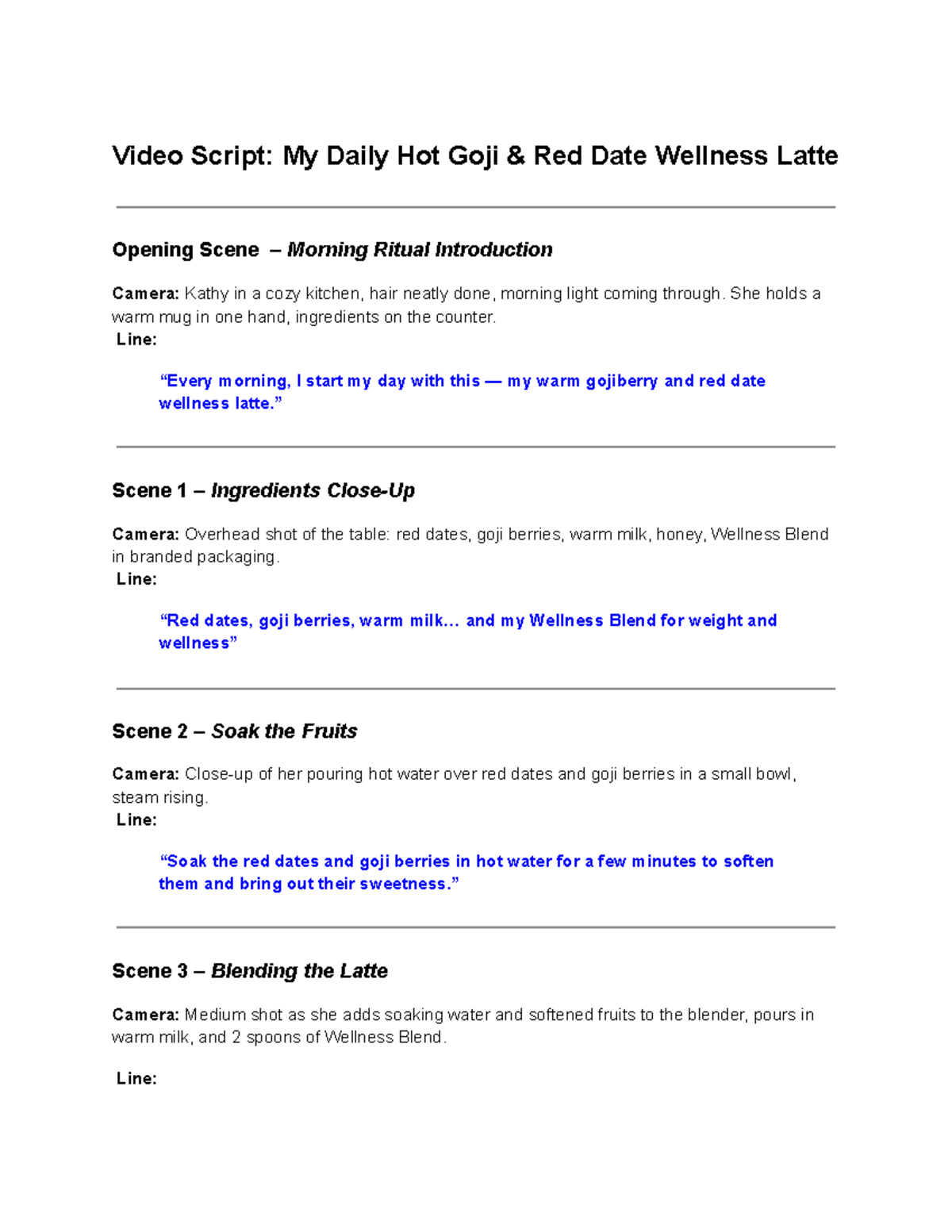 Video Script: My Daily Hot Goji & Red Date Wellness Latte - Studocu