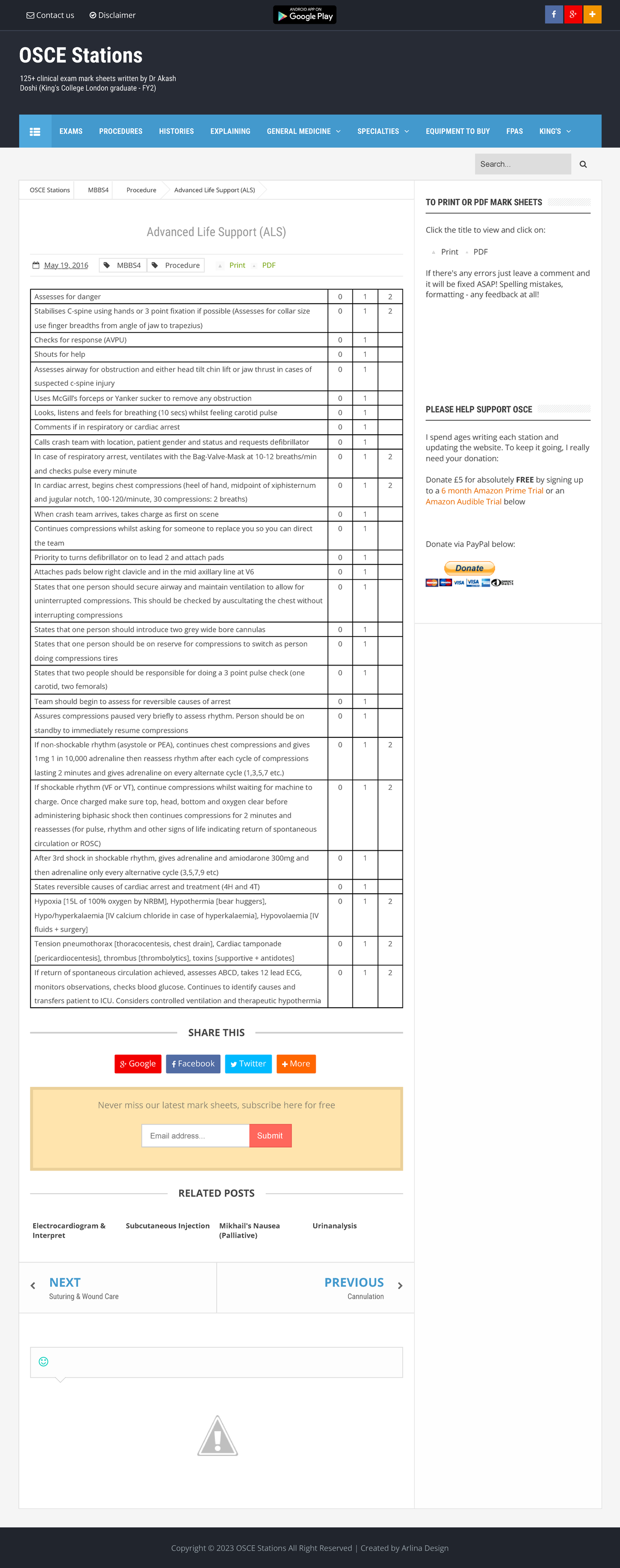 Advanced Life Support (ALS) - OSCE Station Mark Sheets for MBBS4 - Studocu