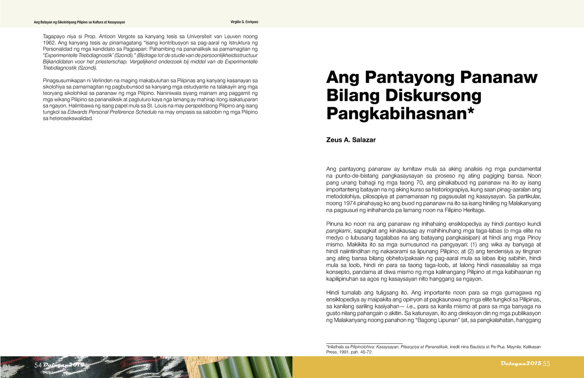 Pantayong Pananaw: Isang Pagsusuri ni Zeus A. Salazar - Studocu