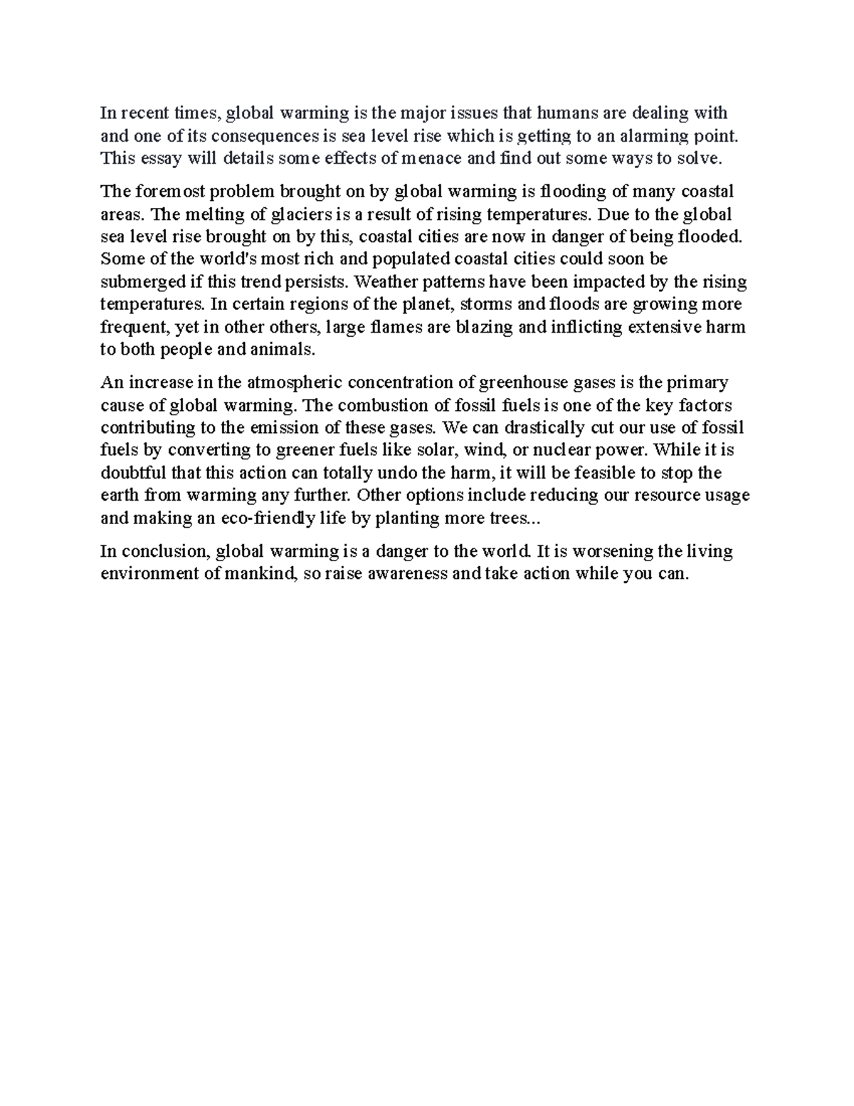 Global Warming Effects & Solutions - Essay Notes on Environmental ...