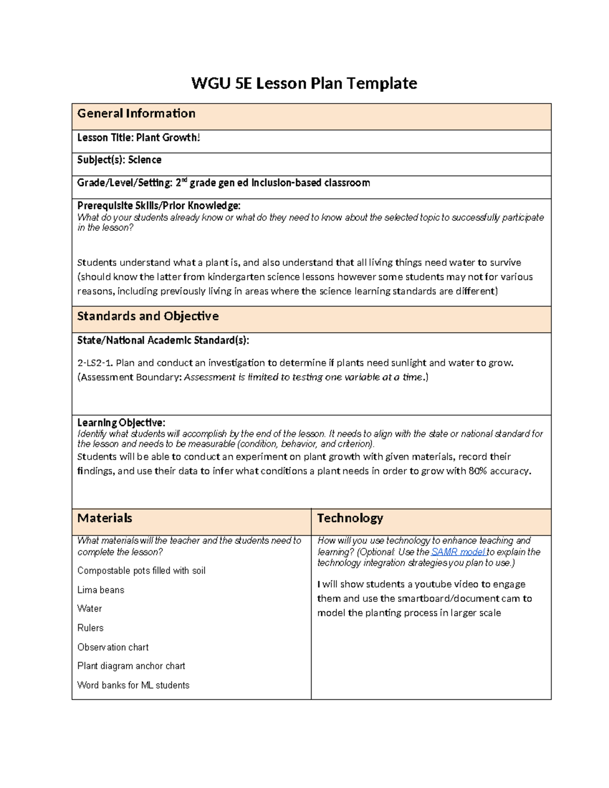 WGU C108 Plant Growth Lesson Plan: Engaging 2nd Graders in Science ...