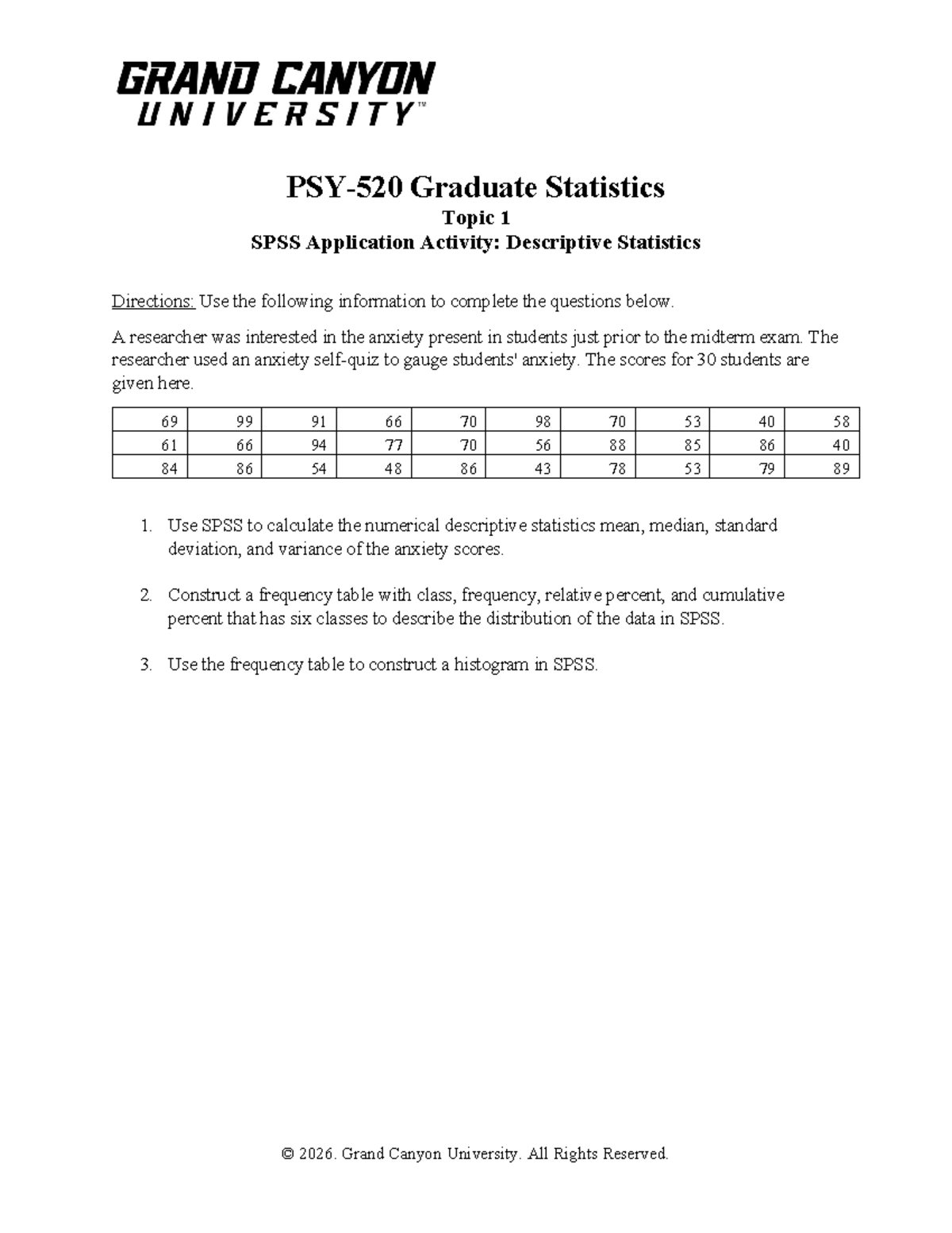 PSY520 RS T1 SPSS Activity: Descriptive Stats & Analysis - Studocu