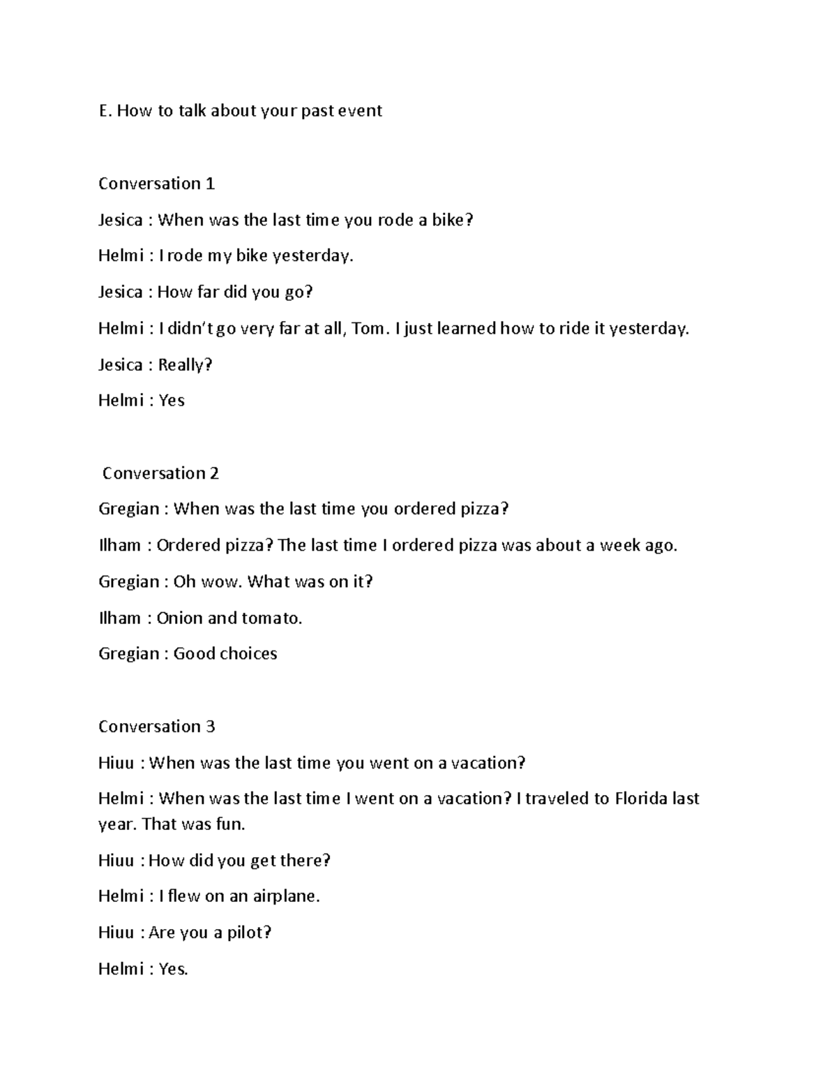 English CL4 - Talking About Past Events Conversations and Worksheets ...