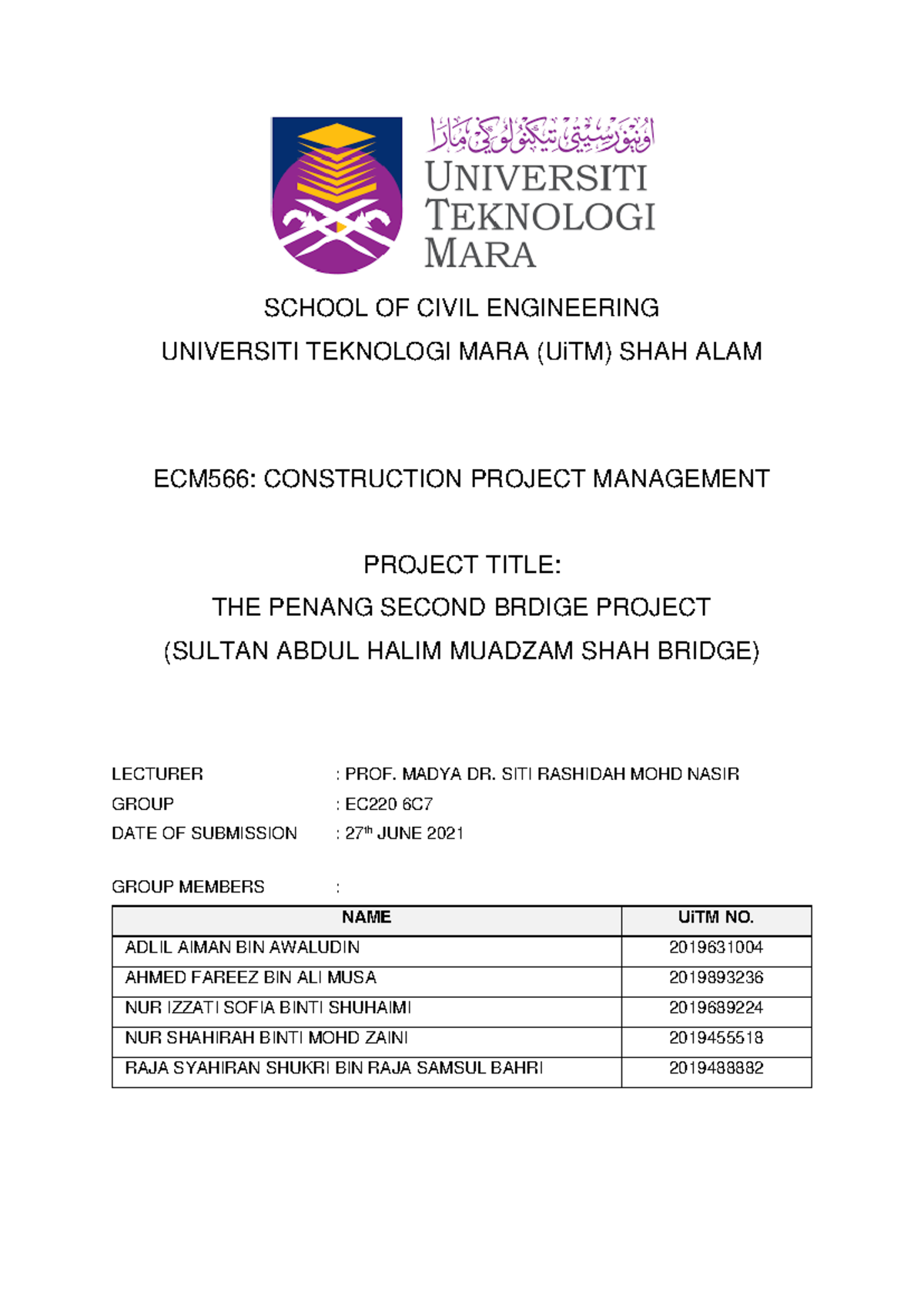ECM566: Case Study on Penang Second Bridge Project Management - Studocu