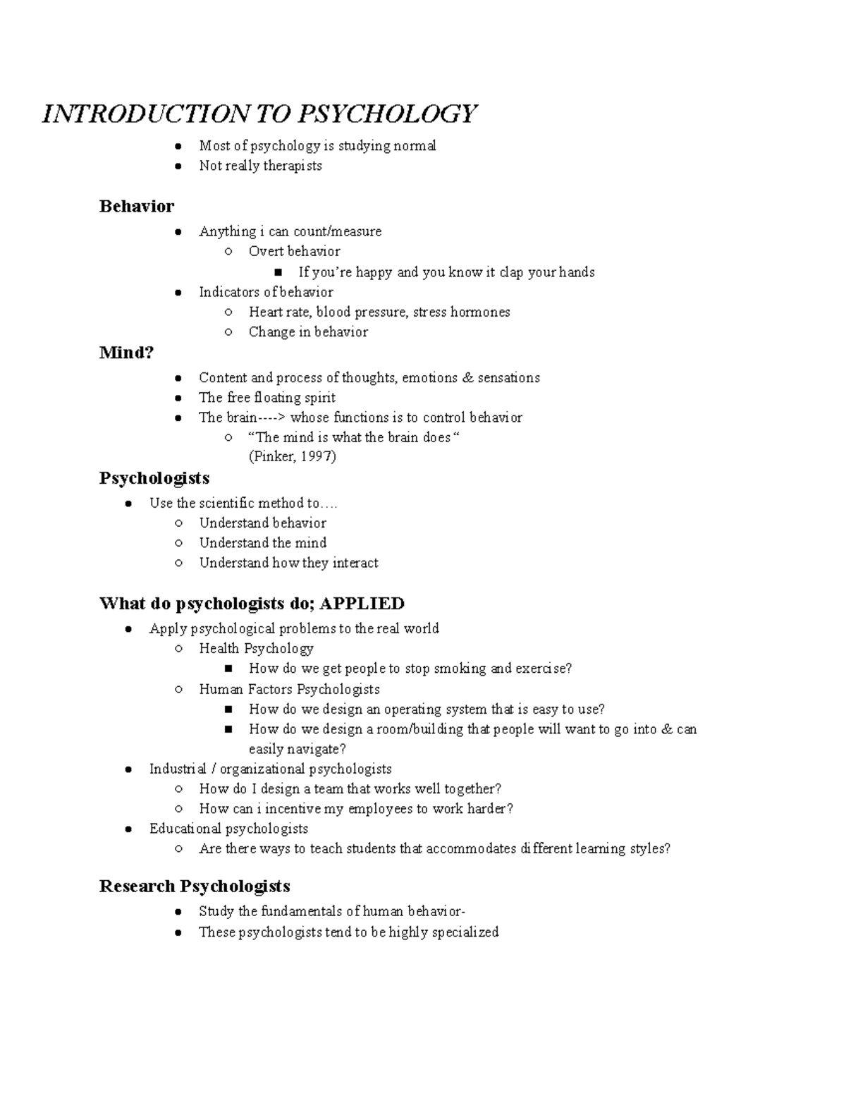 Introduction to Psychology - INTRODUCTION TO PSYCHOLOGY Most of ...