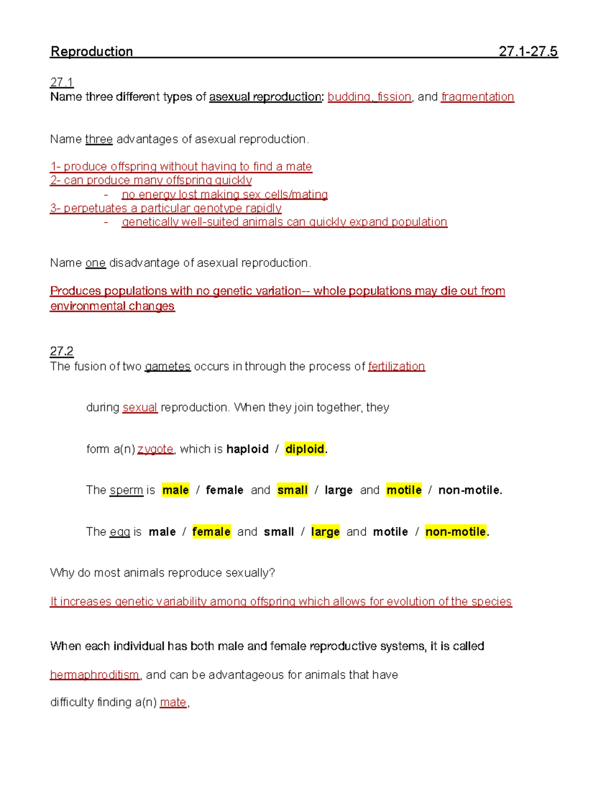 Reproduction Guided Notes for Bio 101: Asexual & Sexual Processes - Studocu