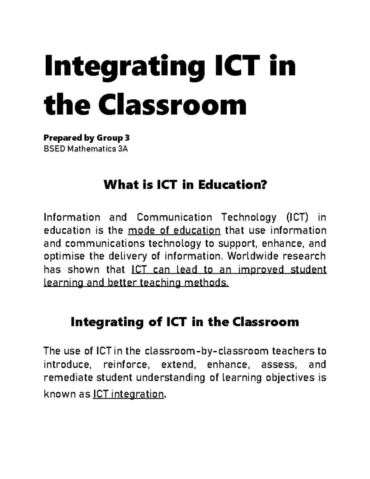 Integrating ICT in the Classroom - Integrating ICT in the Classroom ...