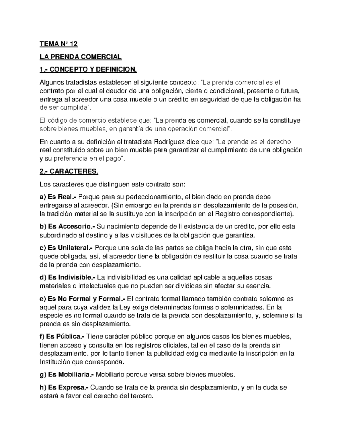 La Prenda Comercial: Conceptos y Características Esenciales - Studocu