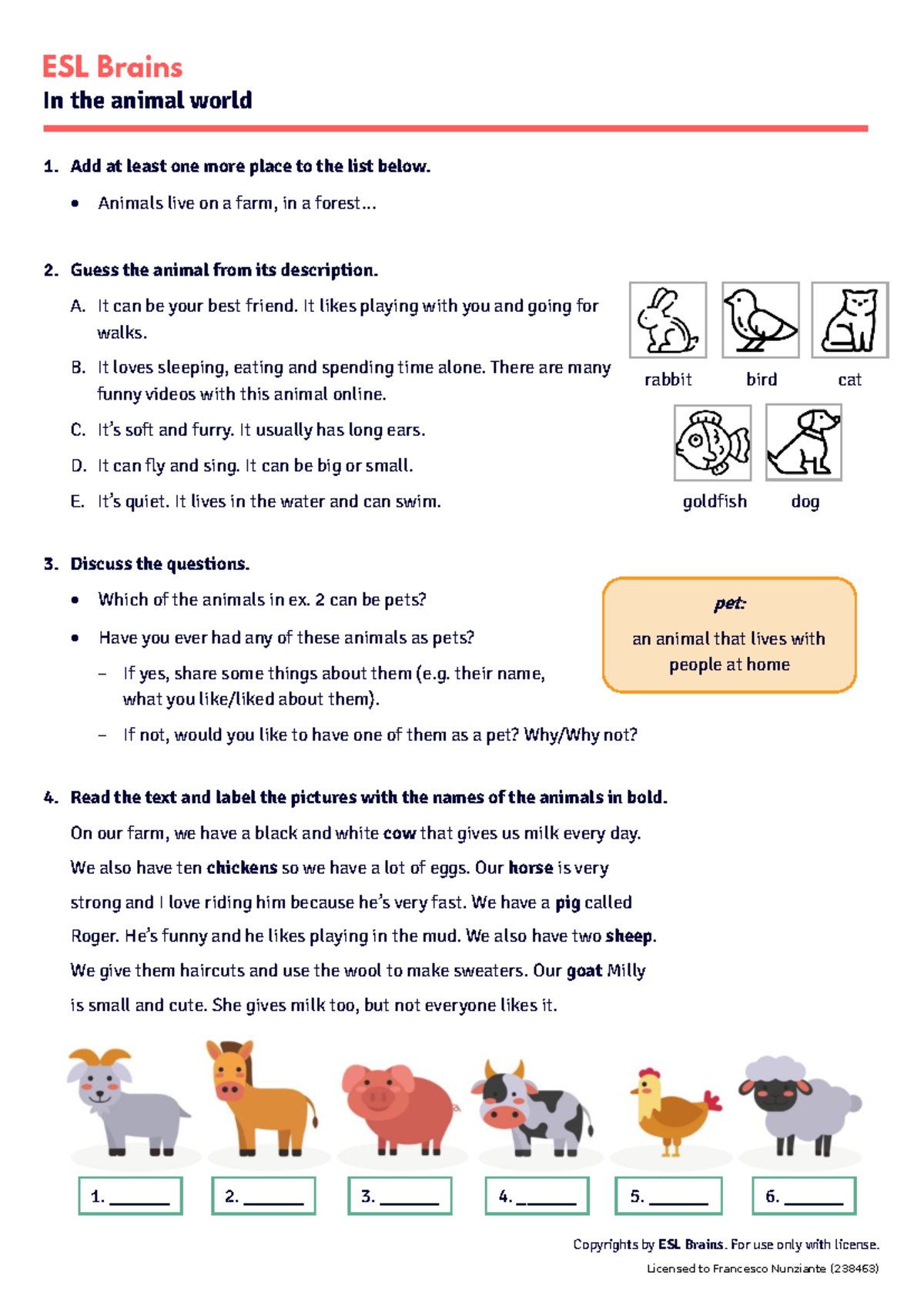 ESL-Brains-In the Animal World Activities and Exercises SV-5110 - Studocu