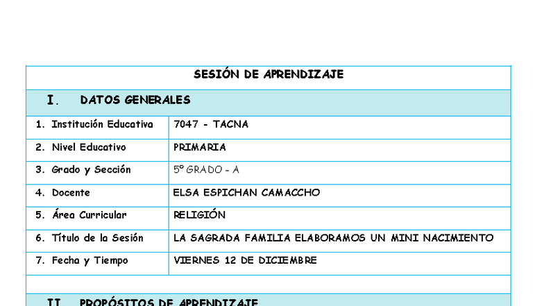 SESION DE APRENDIZAJE I: LA SAGRADA FAMILIA Y SU IMPORTANCIA - Studocu