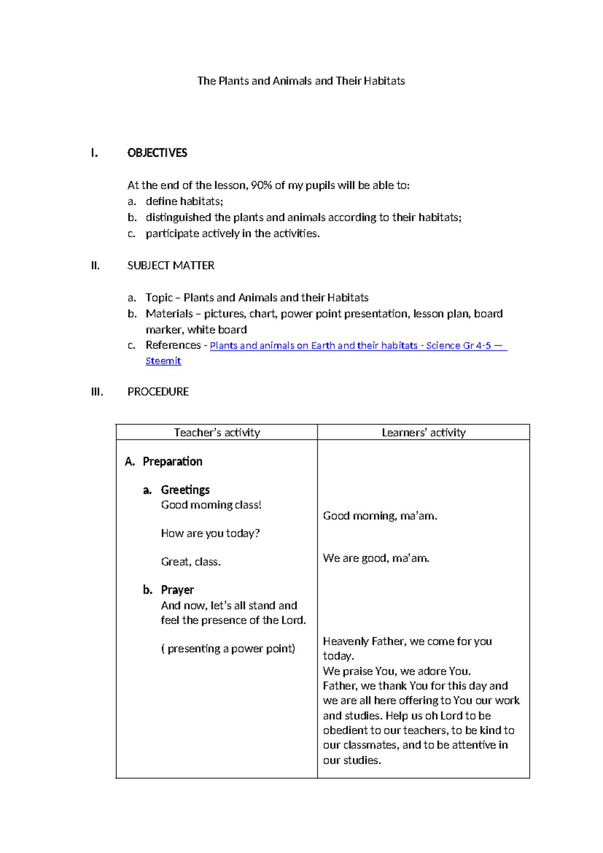 Plants, Animals, and Their Habitats - Science Lesson Guide for Gr 4-5 ...