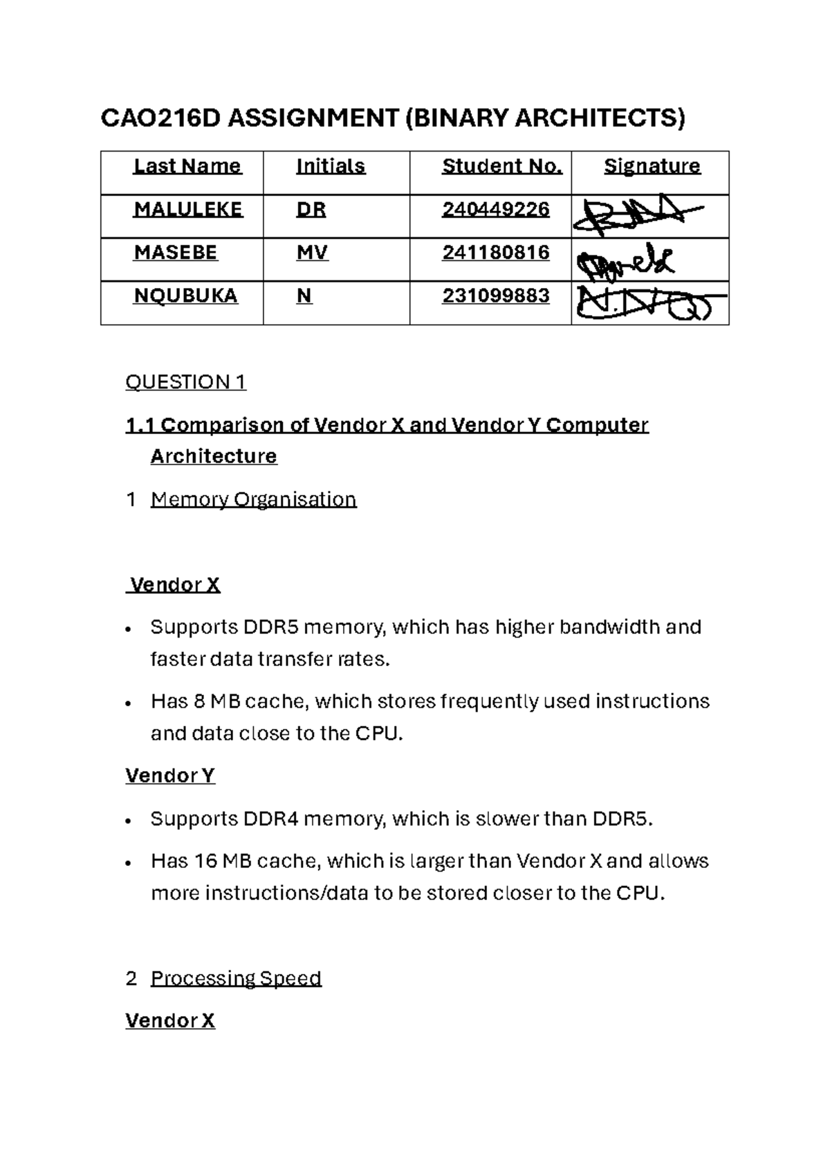 CAO216D Assignment - Comparison of Computer Architectures and CPU Analysis - Studocu