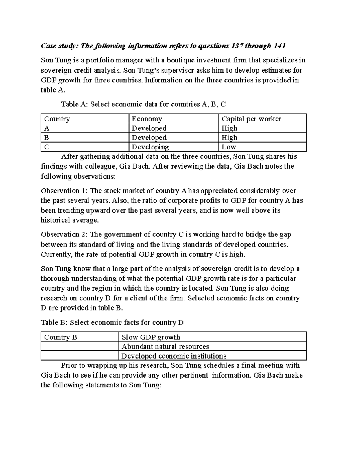Case study: Economic analysis of GDP growth in countries A, B, C, D ...
